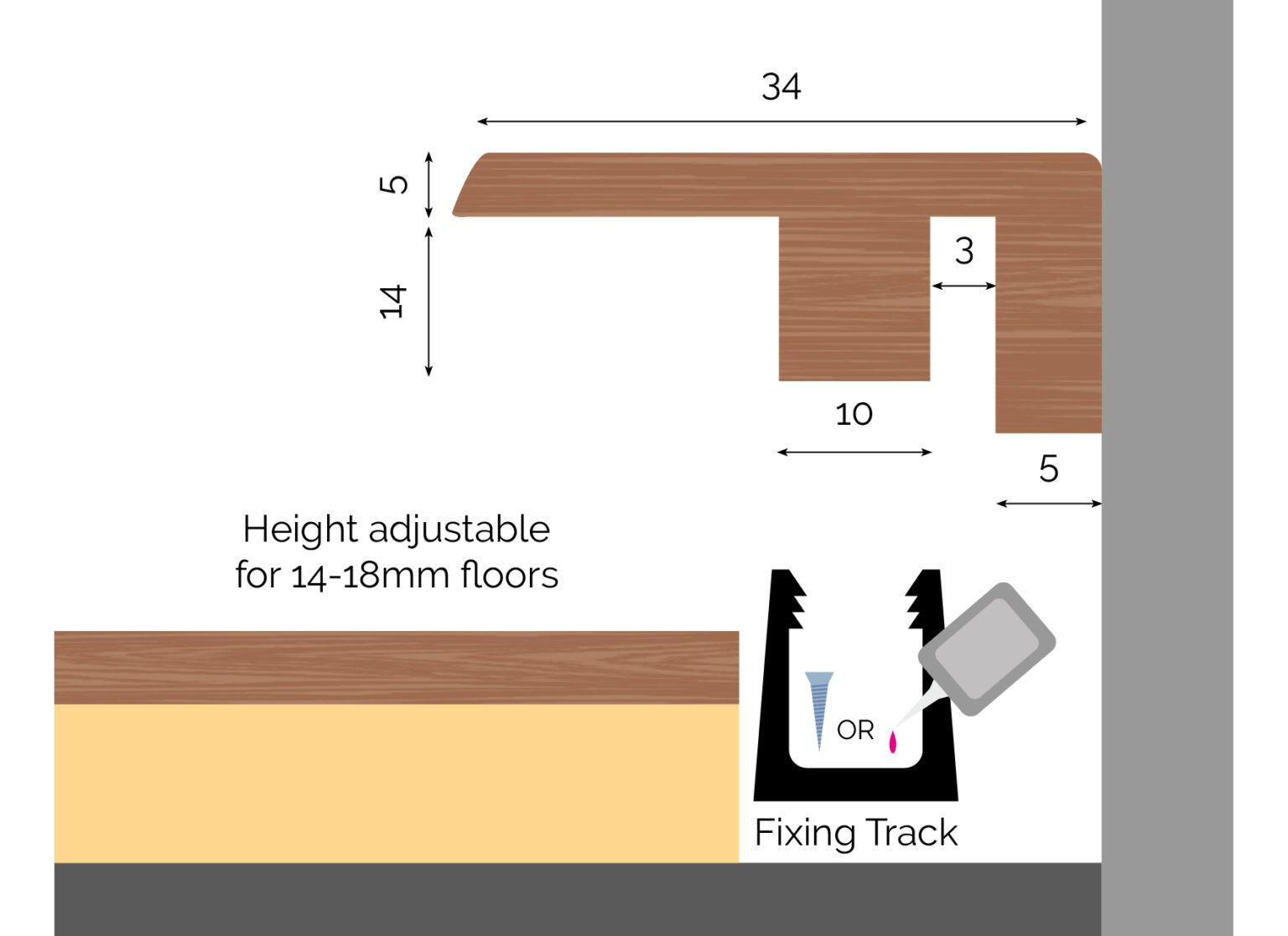 Light Walnut stain Oak End Perimeter Edging Strip Threshold Door Bar ...