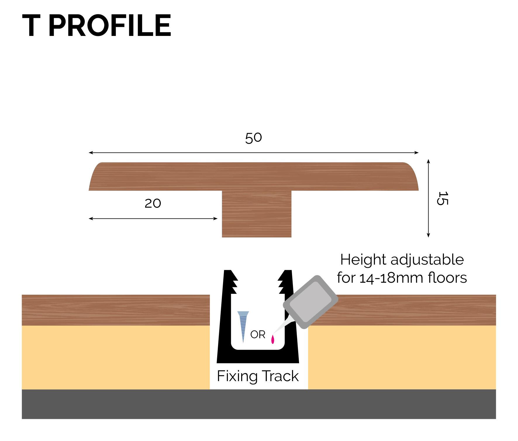 Lacquered Solid Oak T Section Threshold Profile & Door Bar Adjustable ...