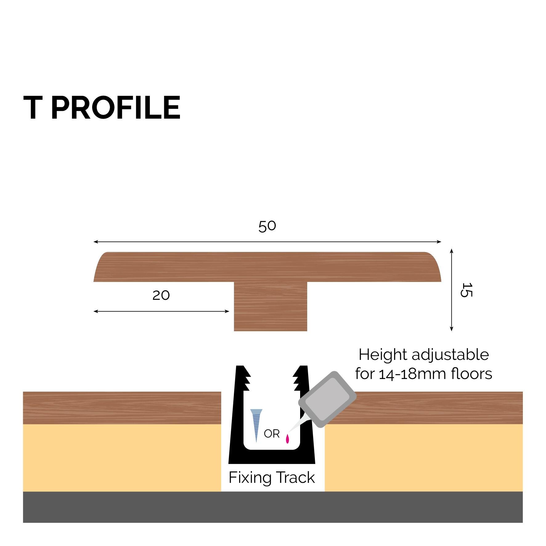 Golden Solid Oak T Section Threshold Profile & Door Bar Adjustable 14mm ...