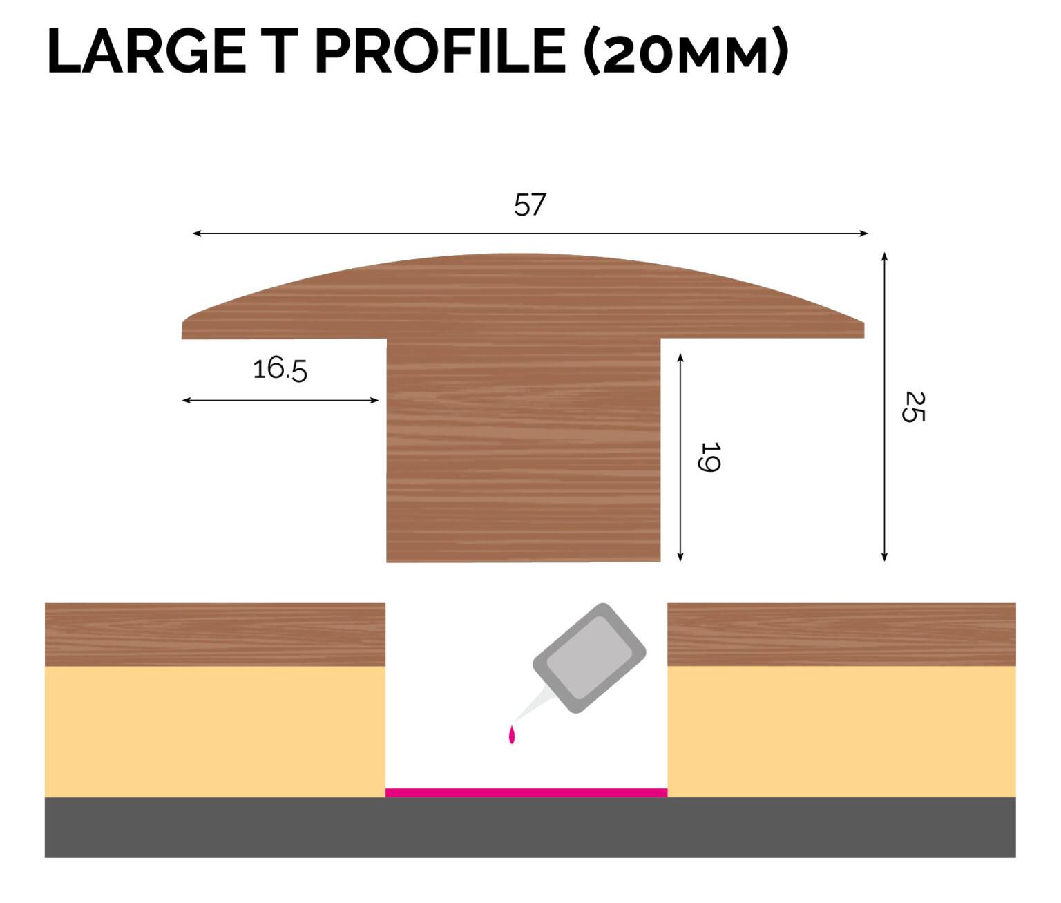 Walnut Stained Solid Oak 20mm T Section Threshold Profile & Door Bar