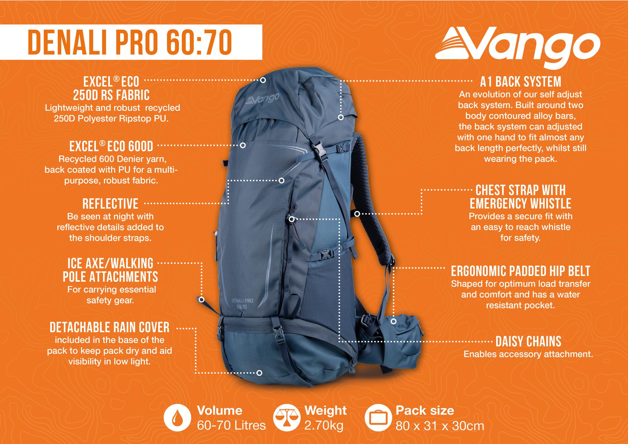 Vango Denali Pro 60:70 Trekking Rucksack