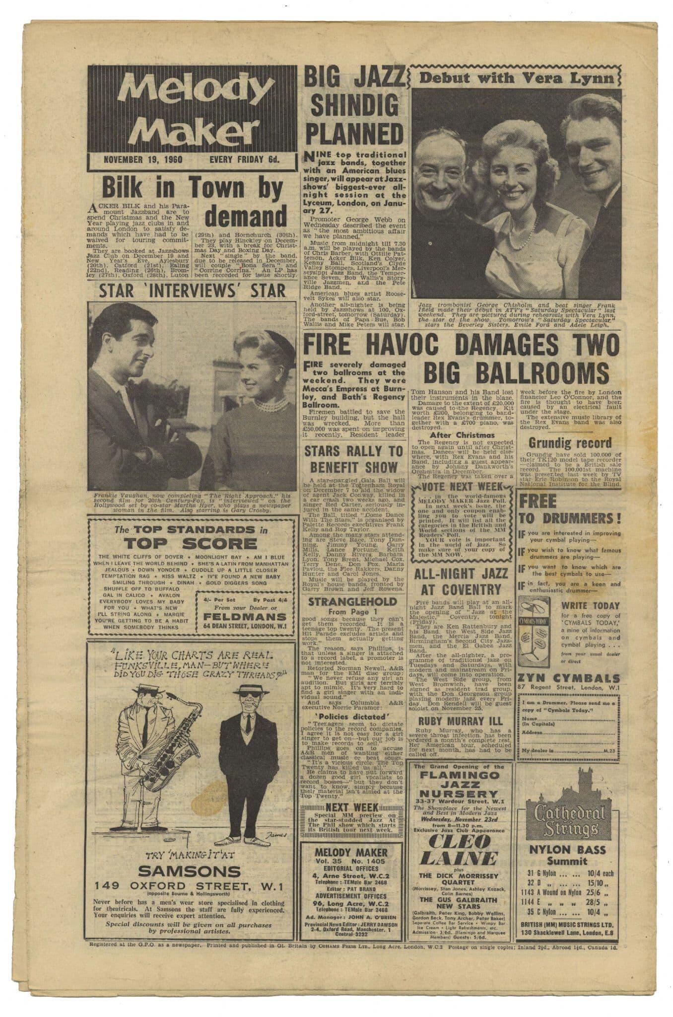 Melody Maker November 19 1960 Chris Barber Brook Benton Ray Charles ...
