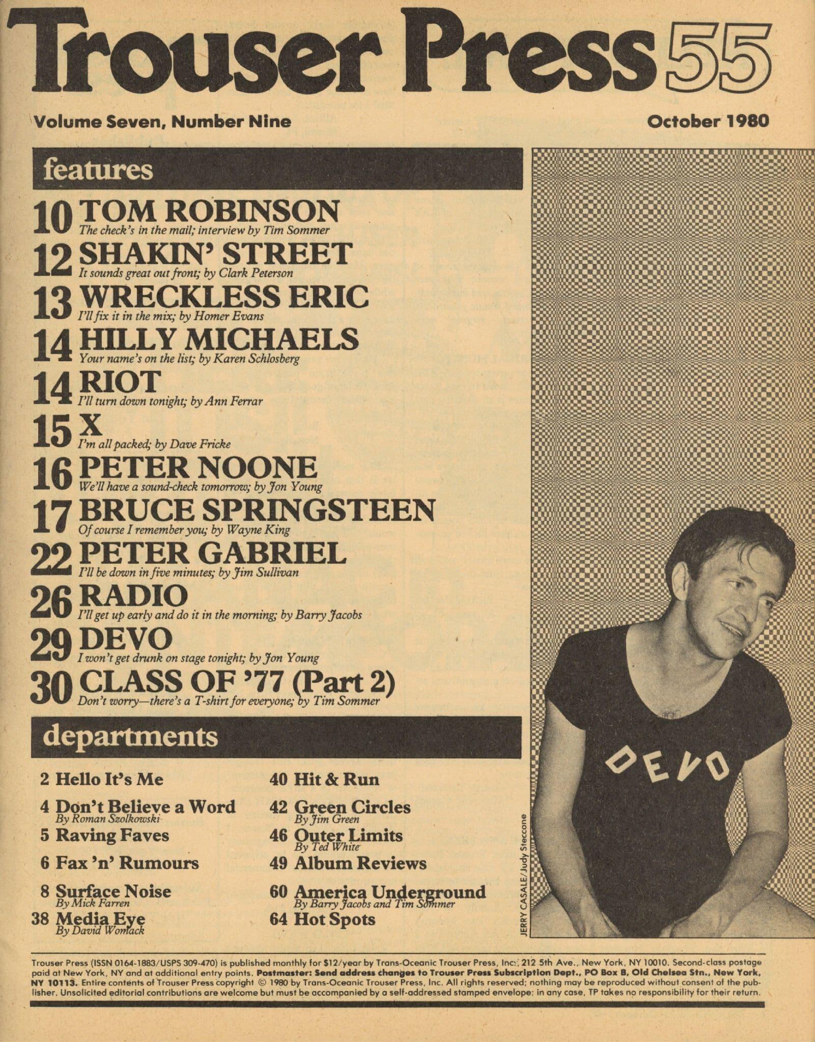 Trouser Press Magazine October 1980 Devo Peter Gabriel Tom Robinson ...