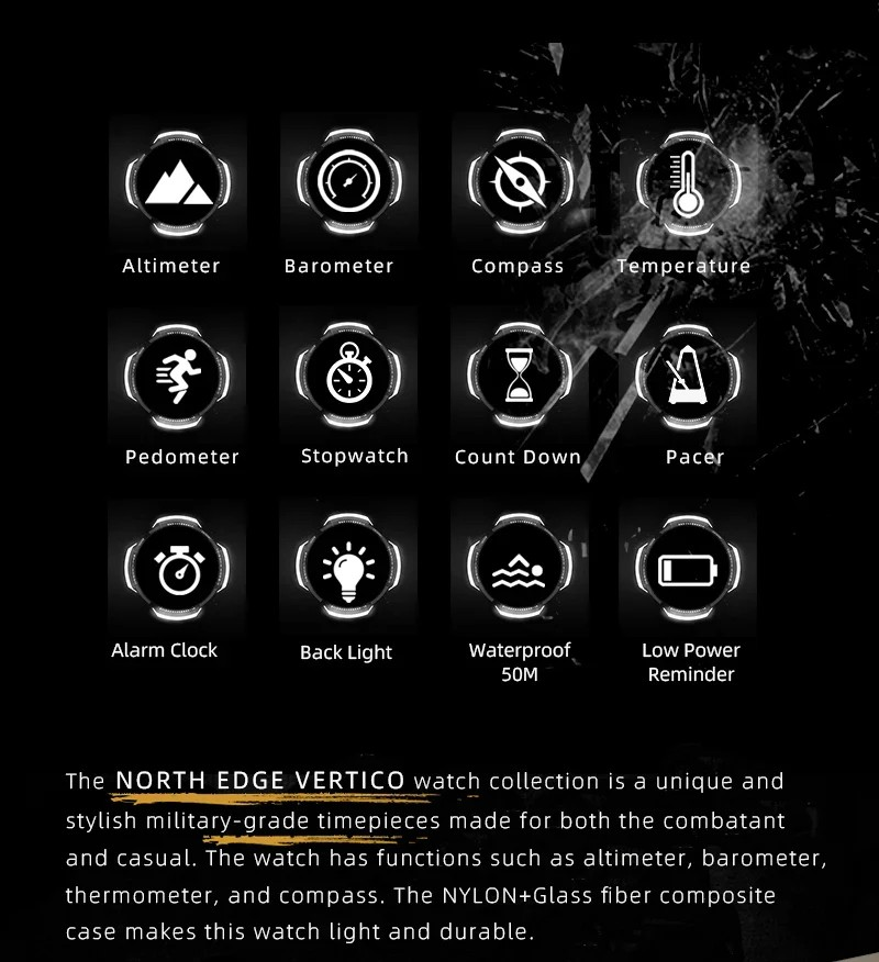 North Edge Vertico Watch, Compass, Altimeter, Barometer, Carbon Fibre ...