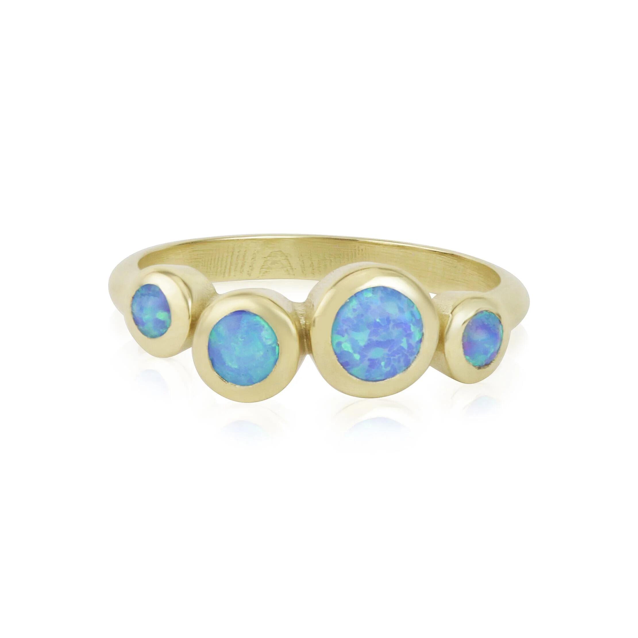 9ct Gold Ring with Blue Opals
