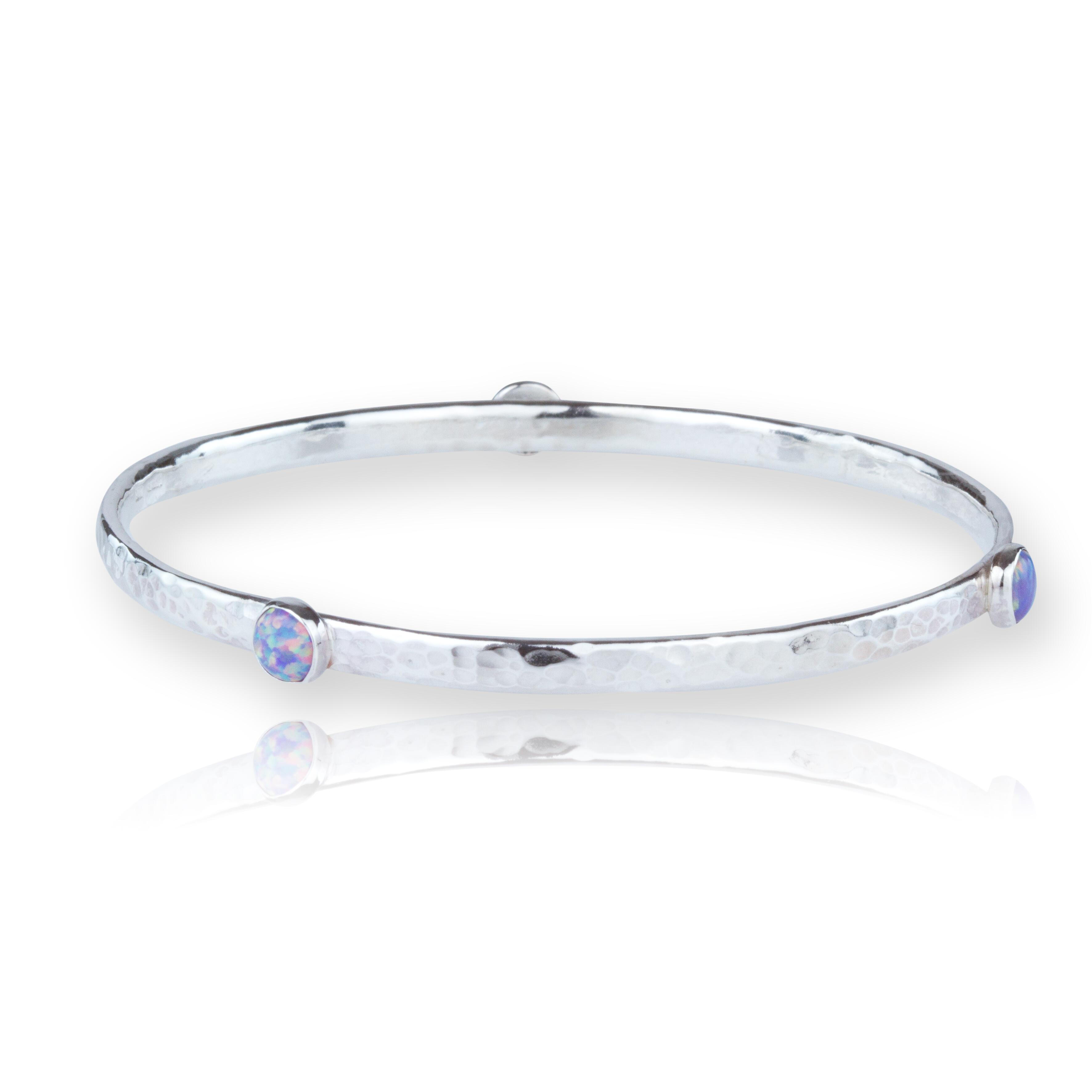 Hammered Silver Bangle with Purple Opals | Lavan Design