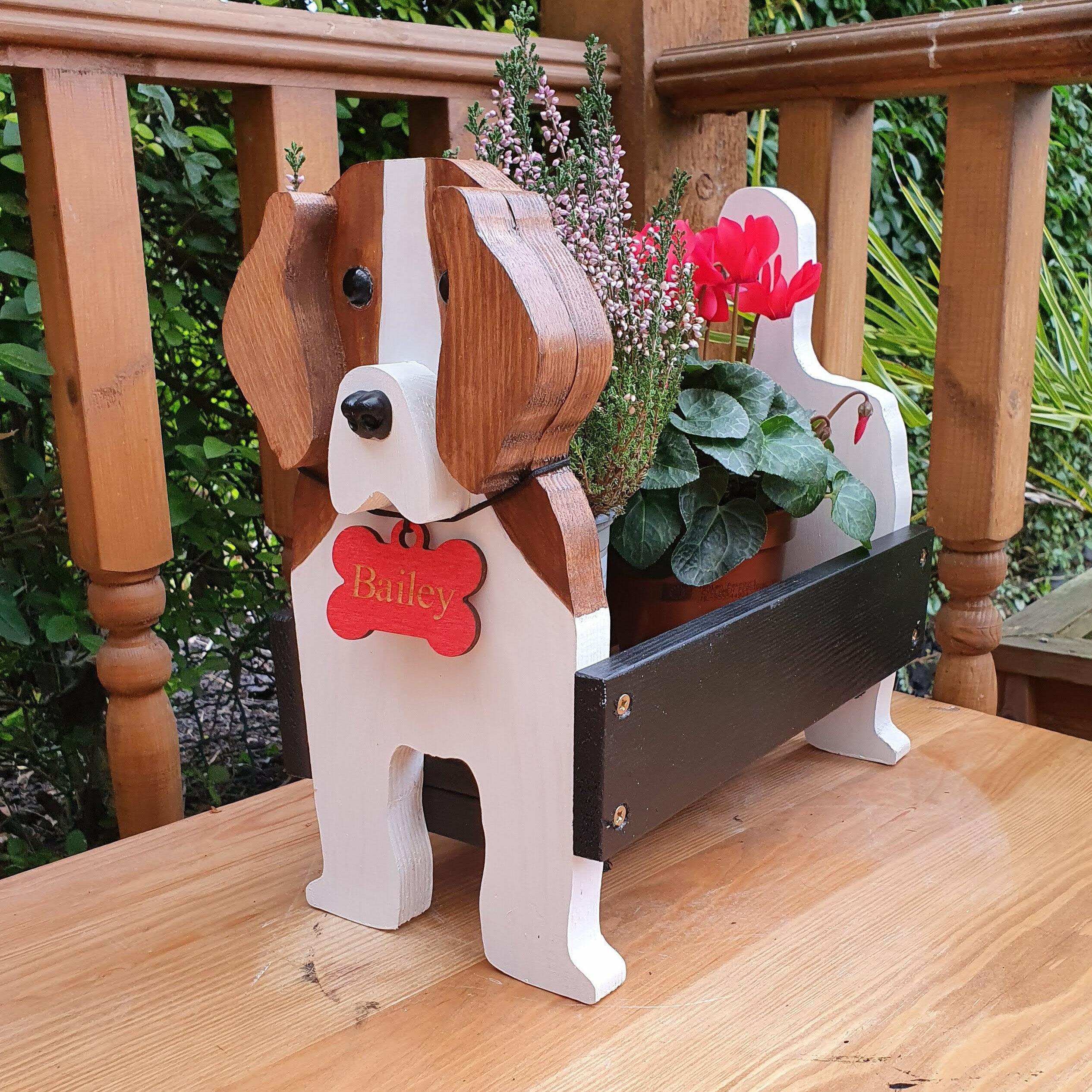 Beagle pet planter, wooden dog planter