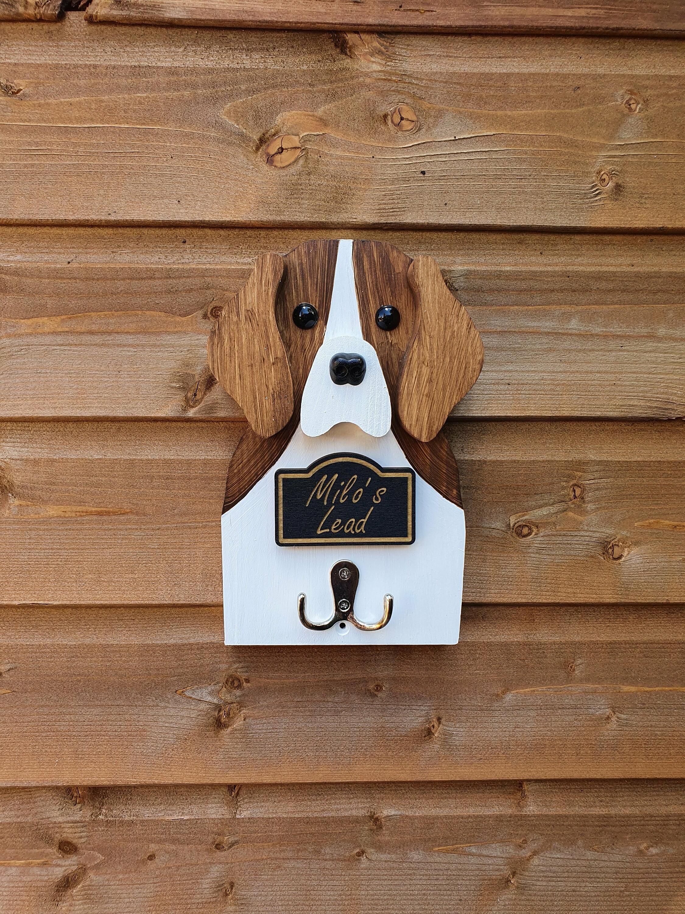 Personalised wooden lead hook, lead hanger. Ornamental lead hook gift
