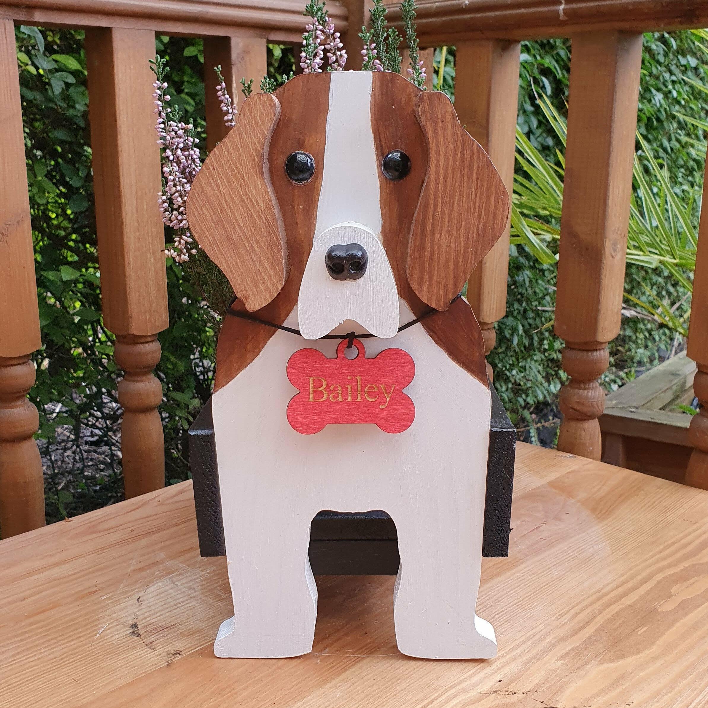 Beagle pet planter, wooden dog planter