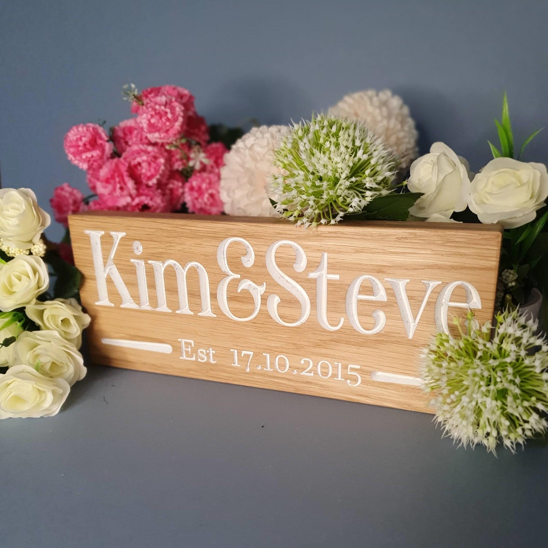 Solid Oak Carved Mantlepiece Sign Wedding Gift