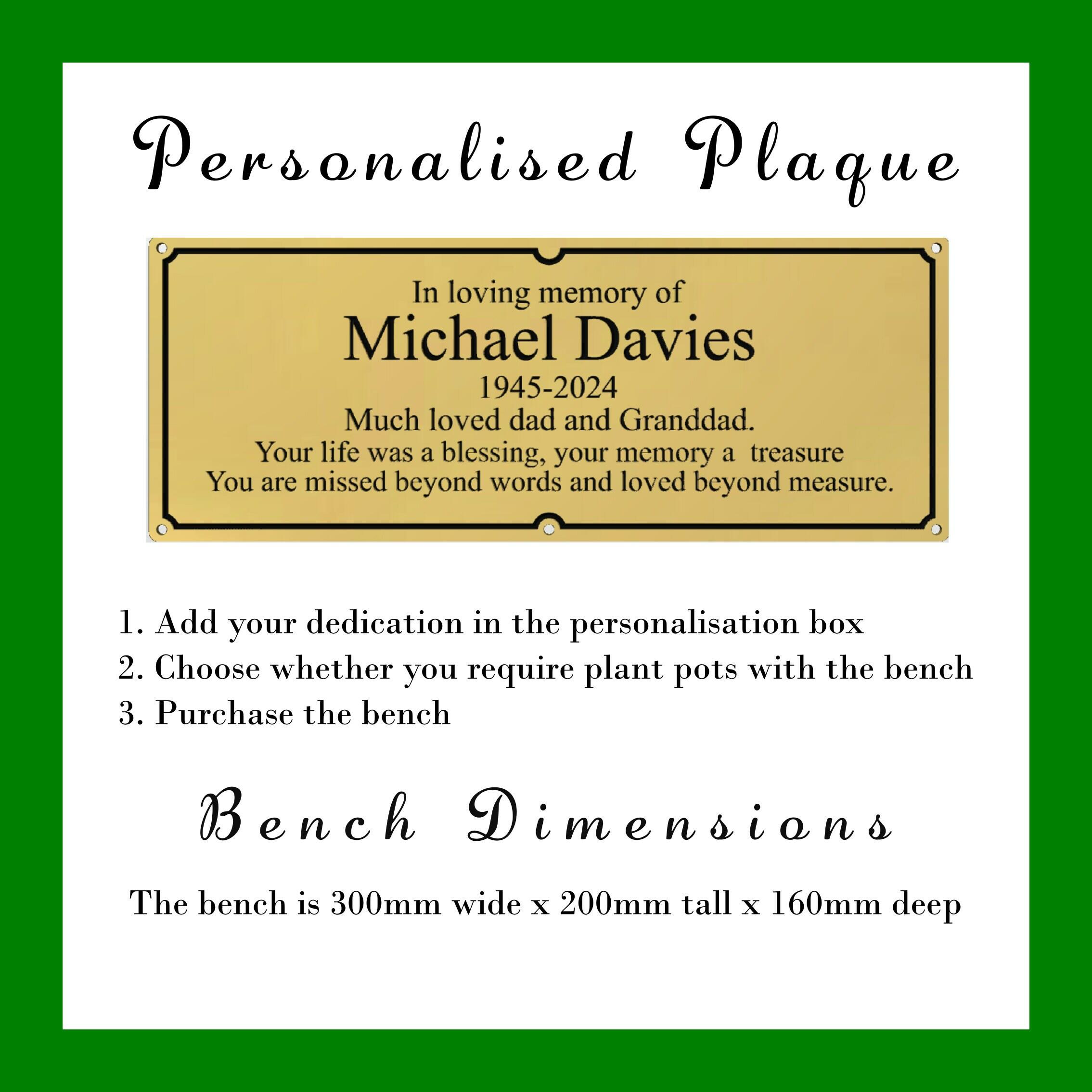 Personalised Memorial Dedication Bench Planter with Engraved Plaque ...