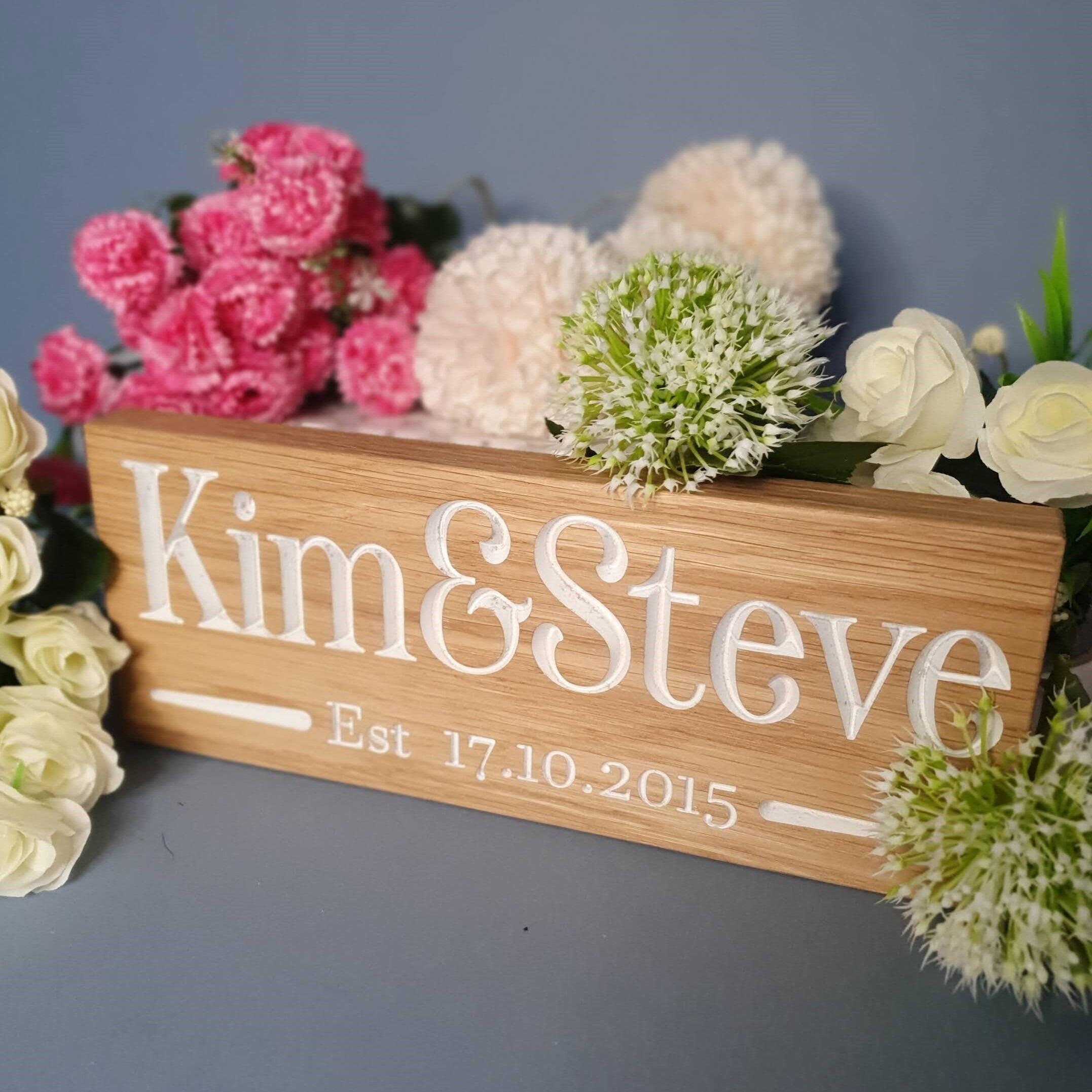 Solid Oak Carved Mantlepiece Sign Wedding Gift