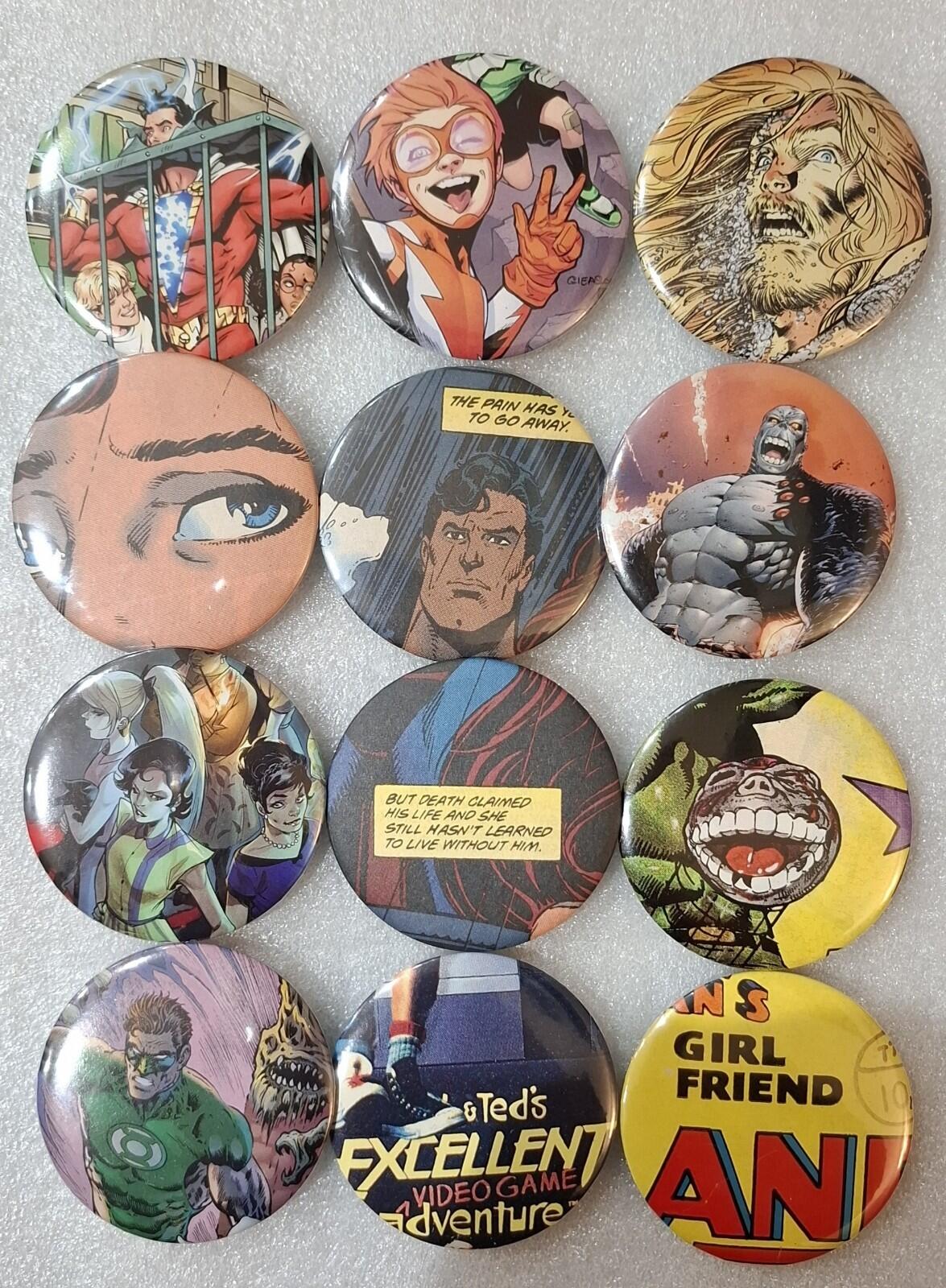 25 58mm Upcycled Comic Pin Badges - Marvel Dc Batman Superman Spider-Man