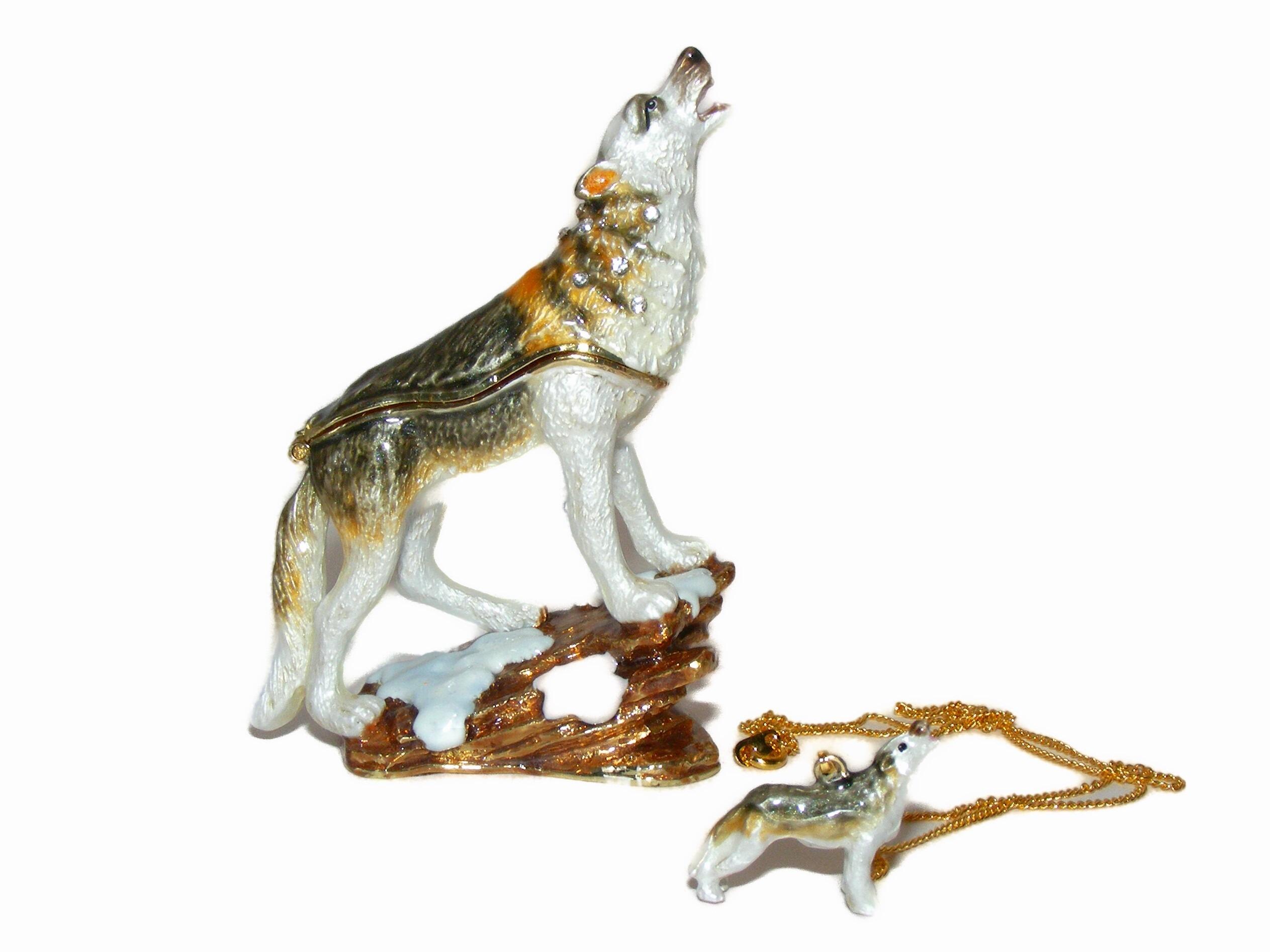 "Secrets" from Hidden Treasures Wolf Howling Trinket Box 1087