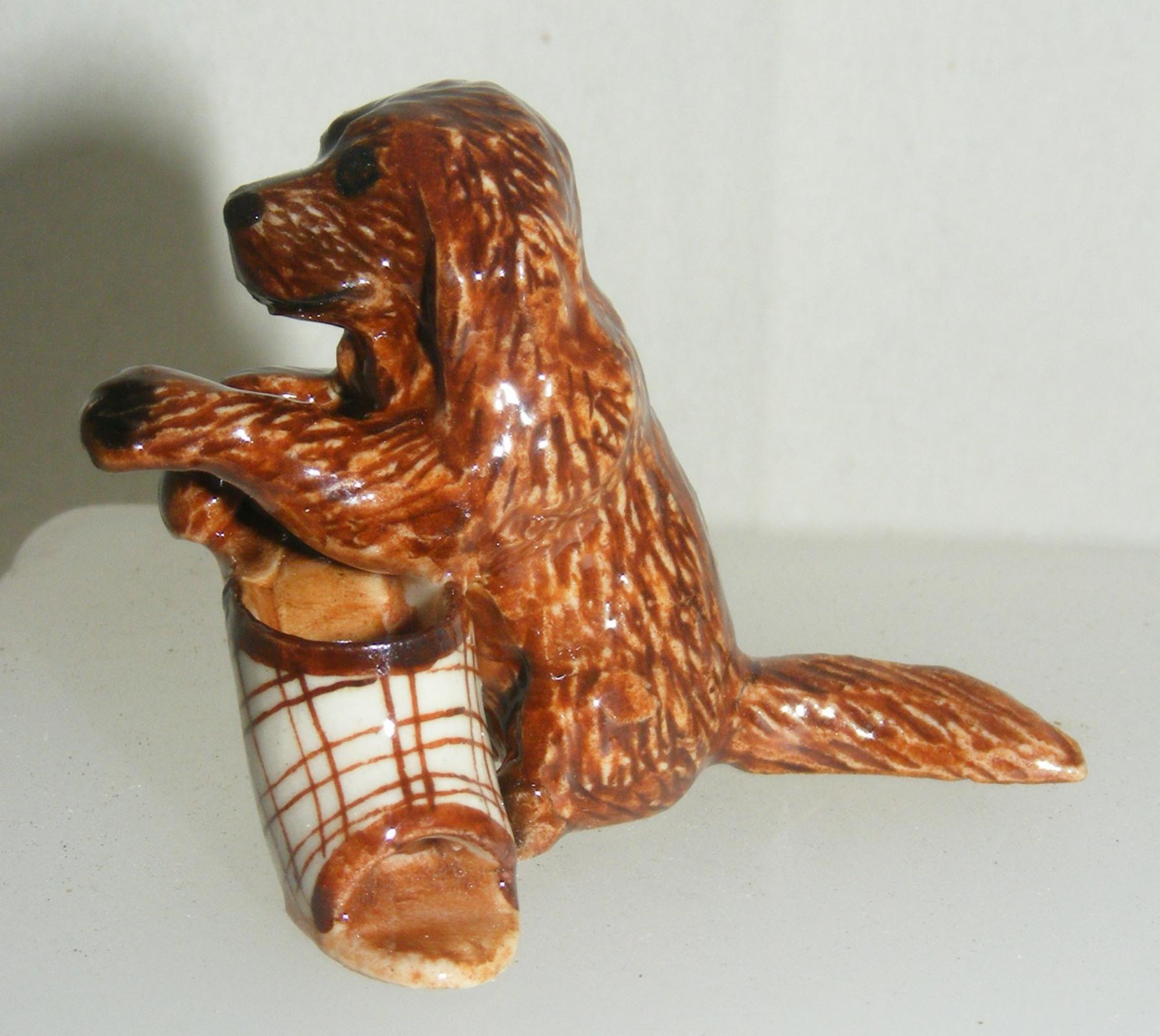 Klima Miniature Porcelain Animal CockerSpaniel Puppy with Checked Shoe K519