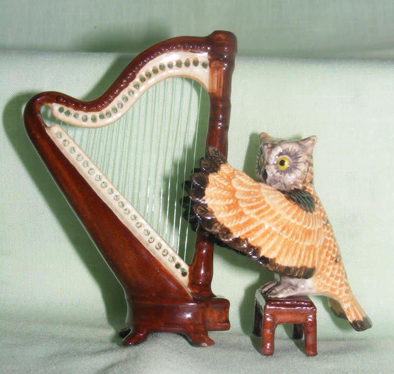 Klima MIniature Porcelain Animal Figure Owl with Harp K677