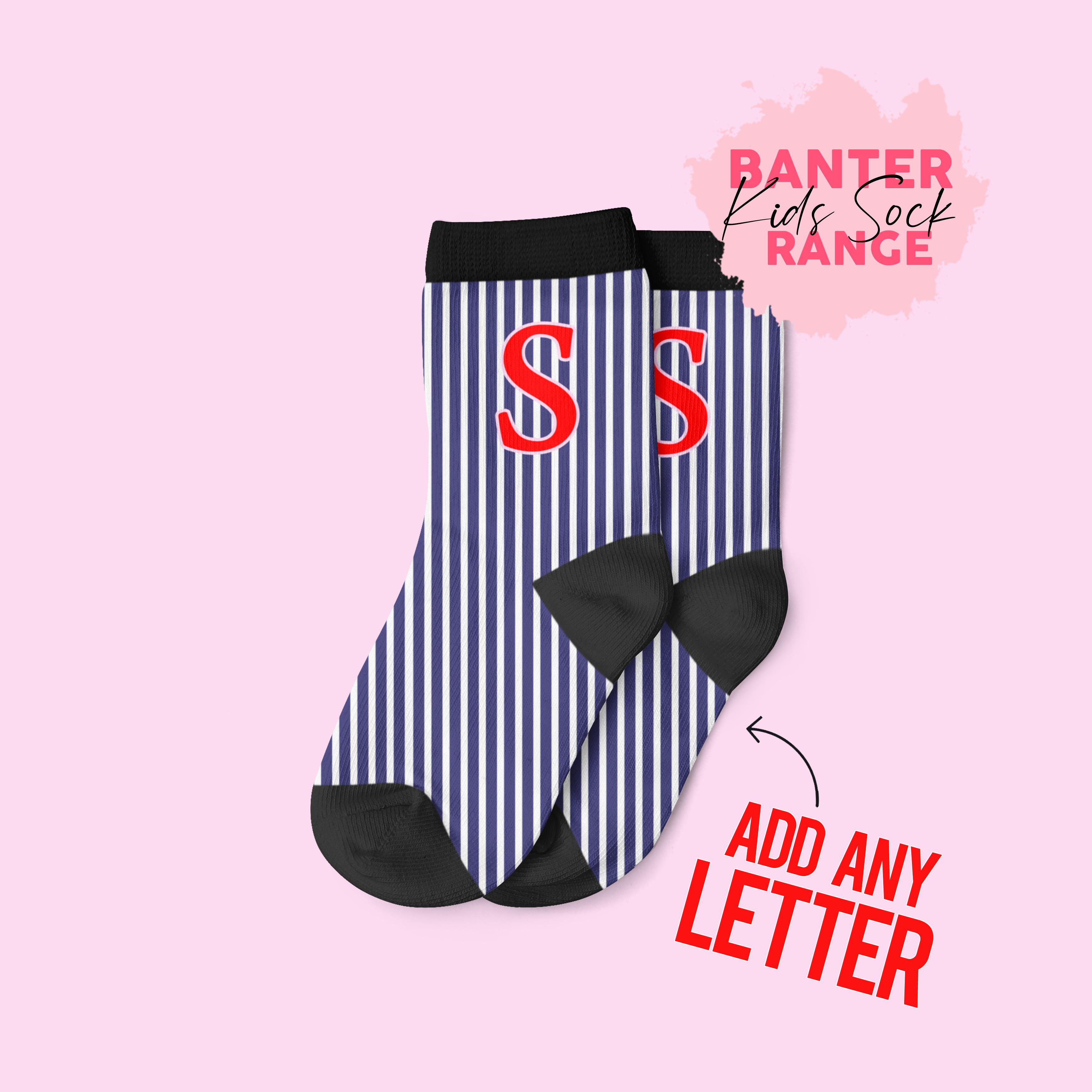 INITIAL | NAVY STRIPED | FUNNY SOCKS | KIDS SOCKS | BANTER CARDS SOCKS