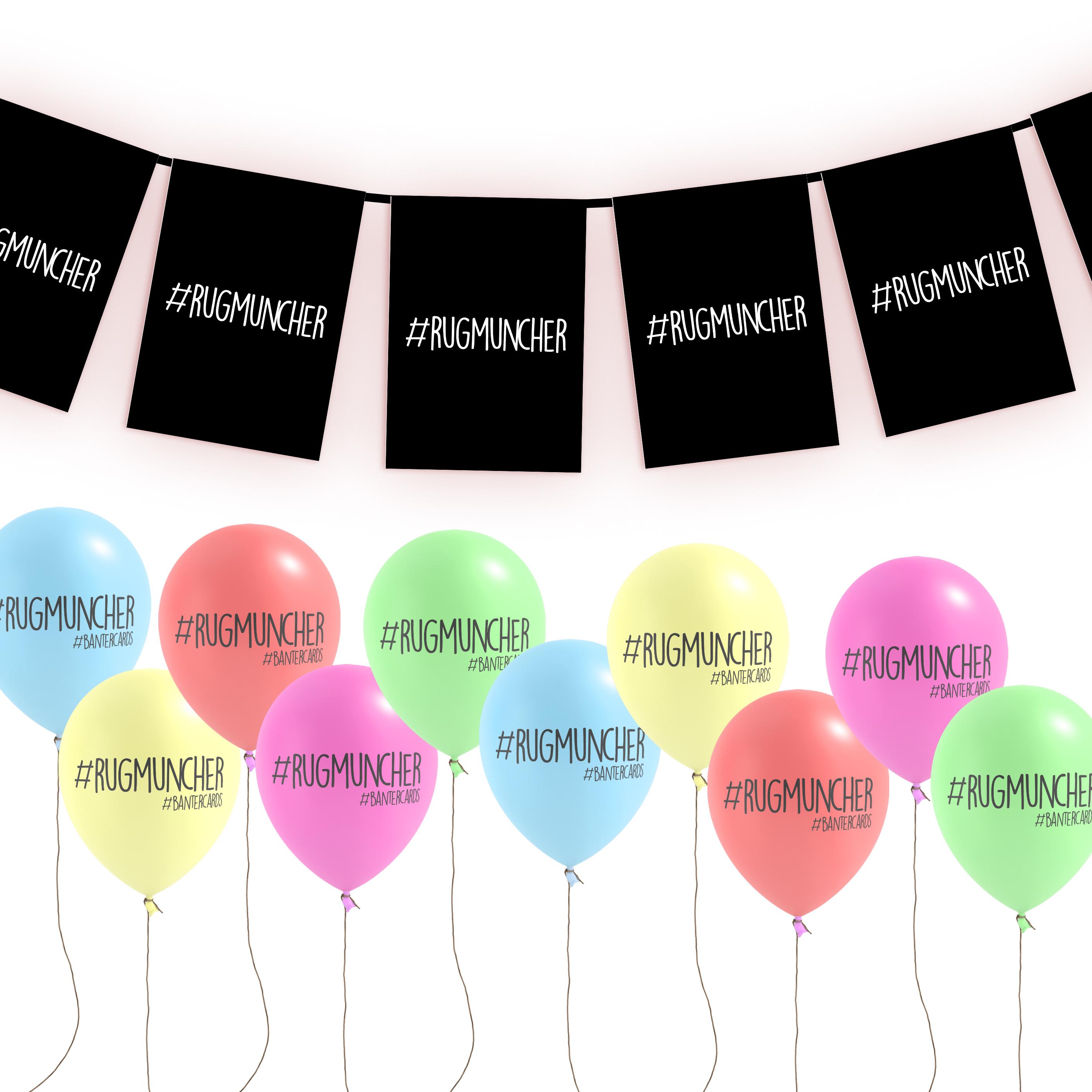 RUGMUNCHER BUNDLE | FUNNY BUNTING | FUNNY BALLOONS | BANTER CARDS