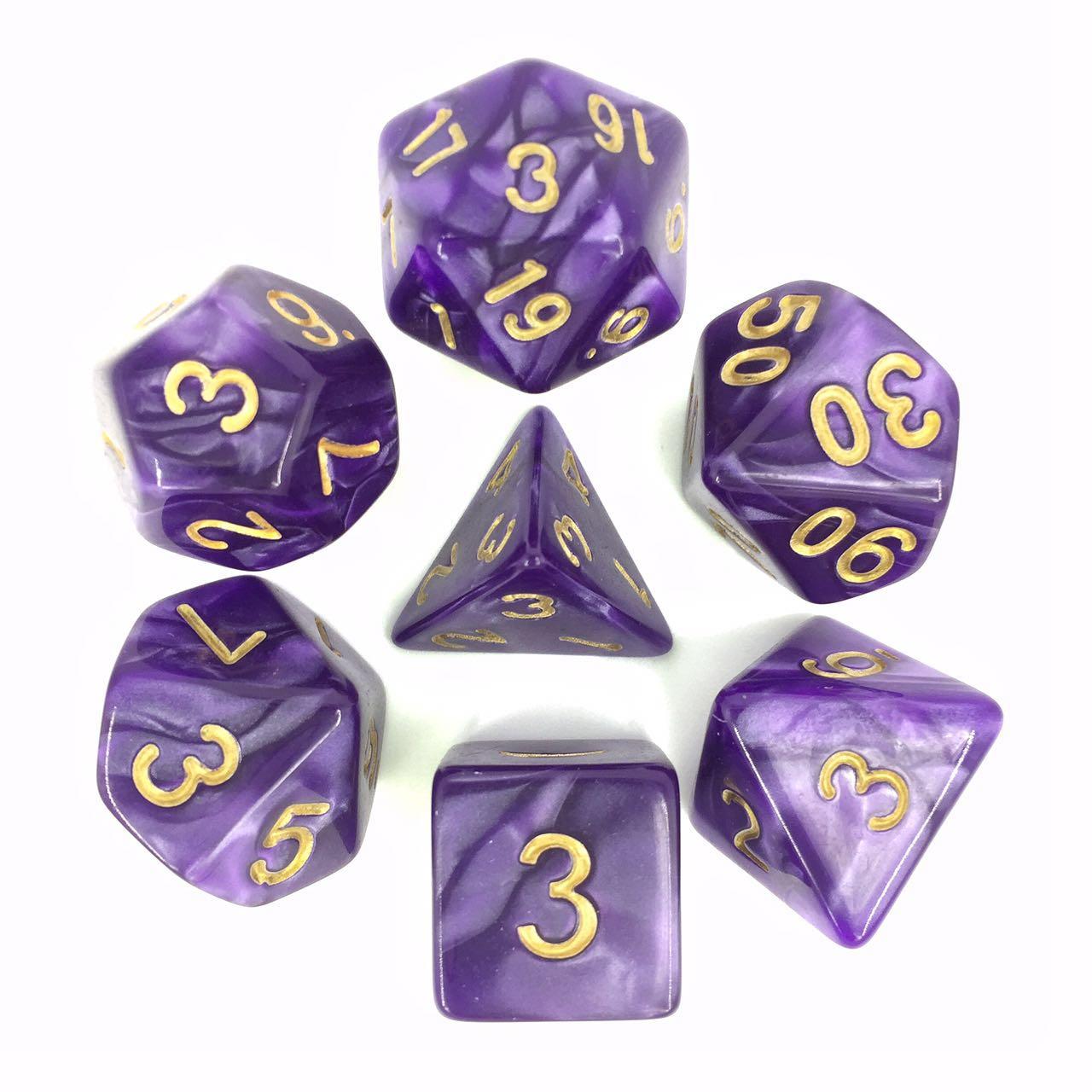 Purple (Golden Font) Pearl Dice Set