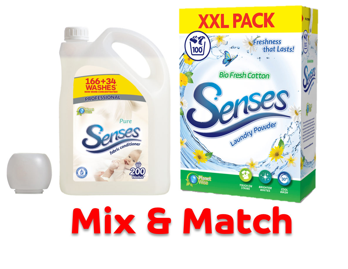 Senses 100 Wash Laundry Powder & 5L 200 Wash Fab Con Bundle