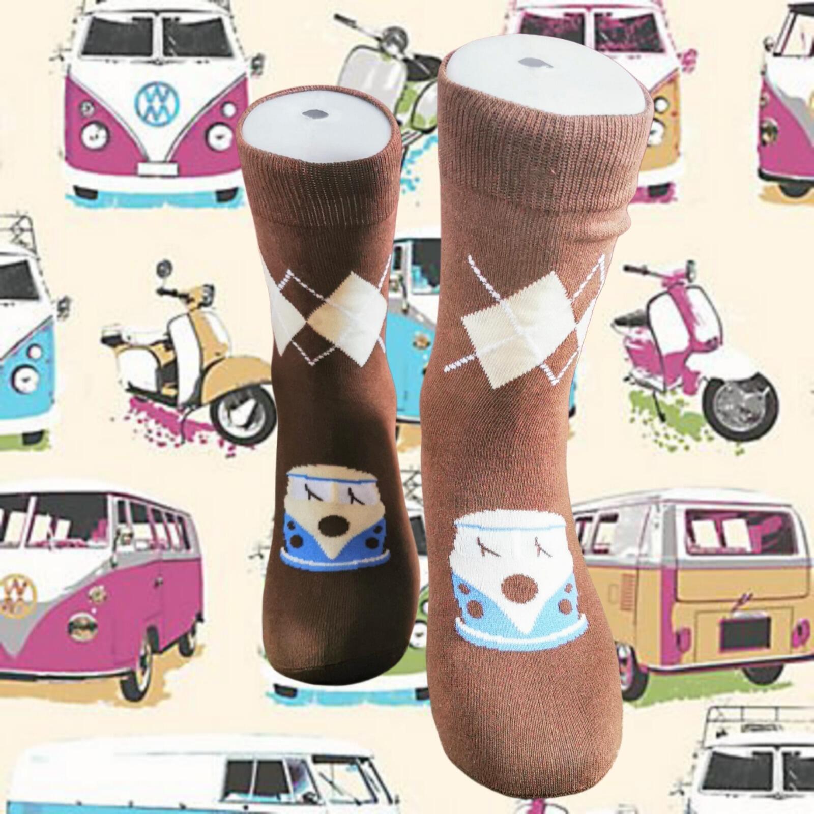 2 Pack Mens Socks - Classic VW Camper Design in Chocolate £4.95