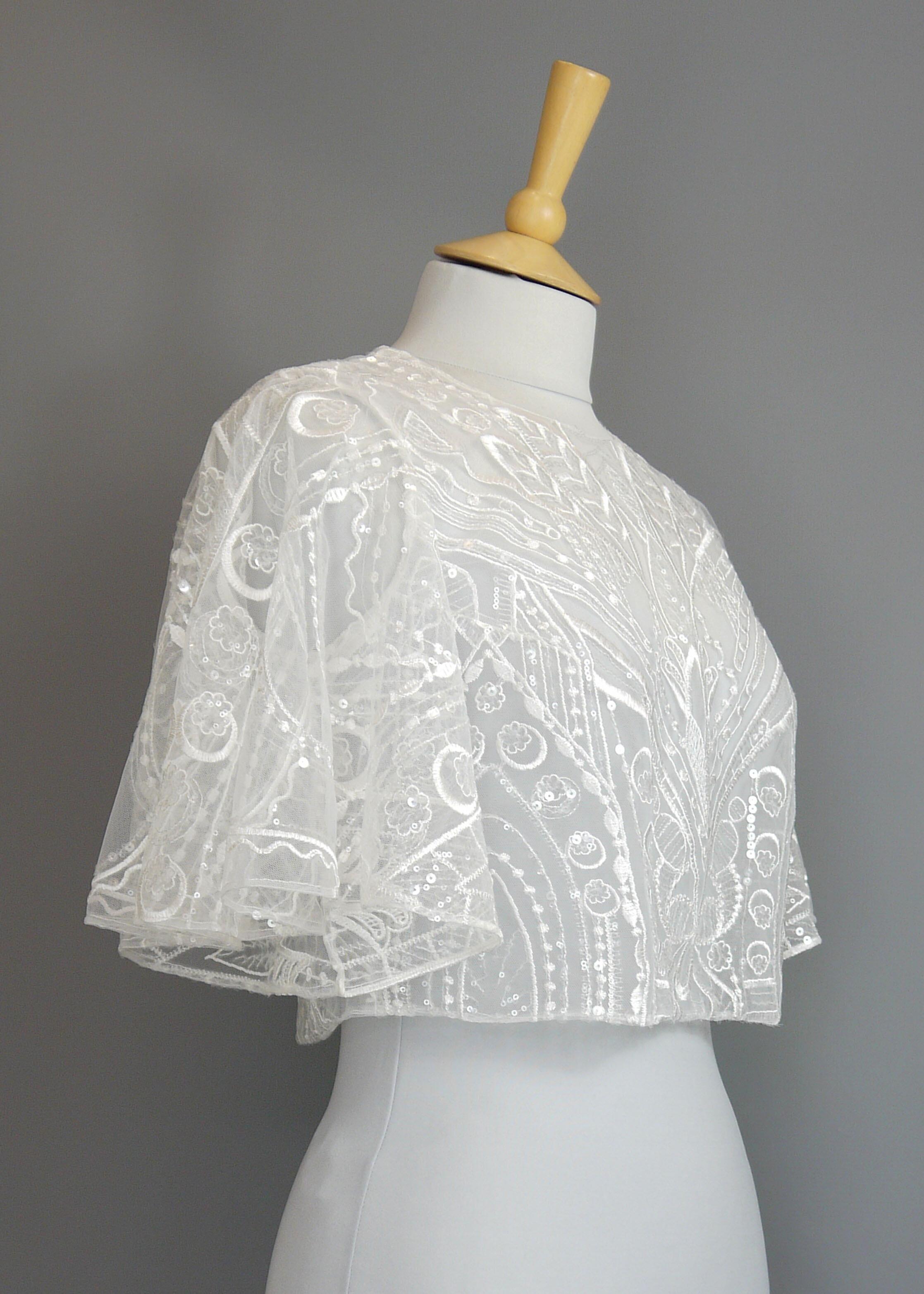 Size UK 20 - Art Deco Lace Top with Flutter Sleeves