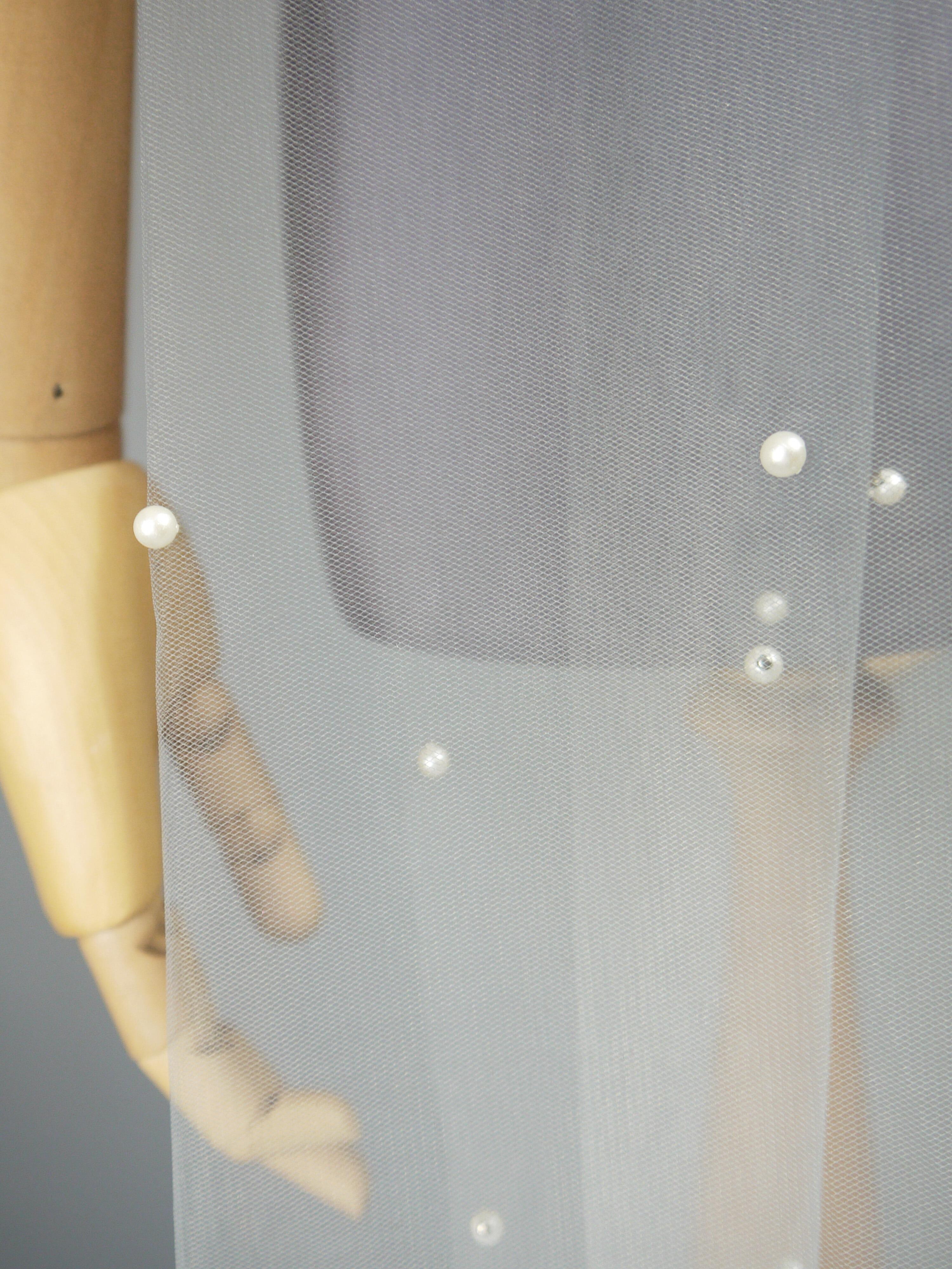 Gothic Grey Ombre Veil with Pearls - Floor Length