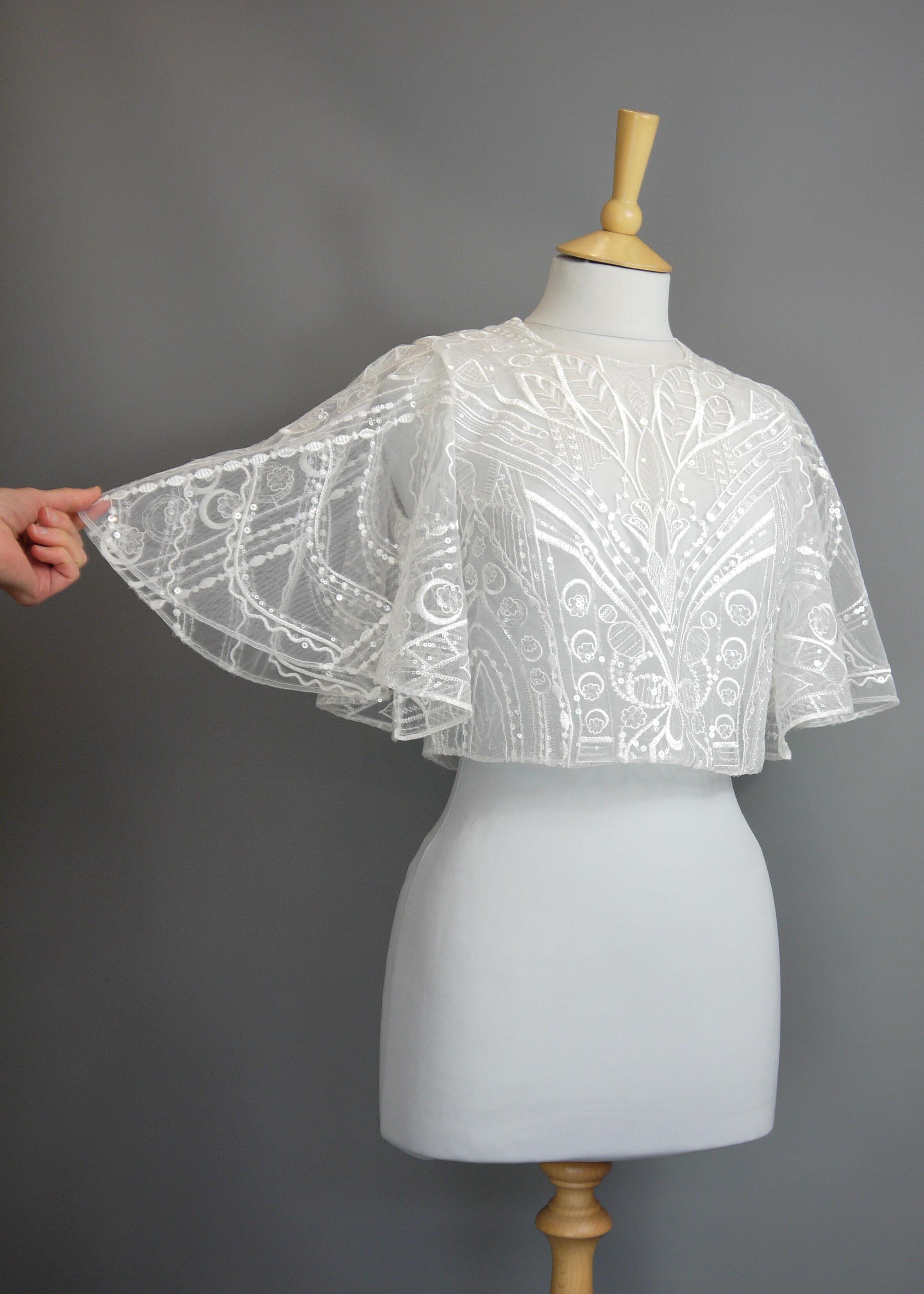 Size UK 20 - Art Deco Lace Top with Flutter Sleeves