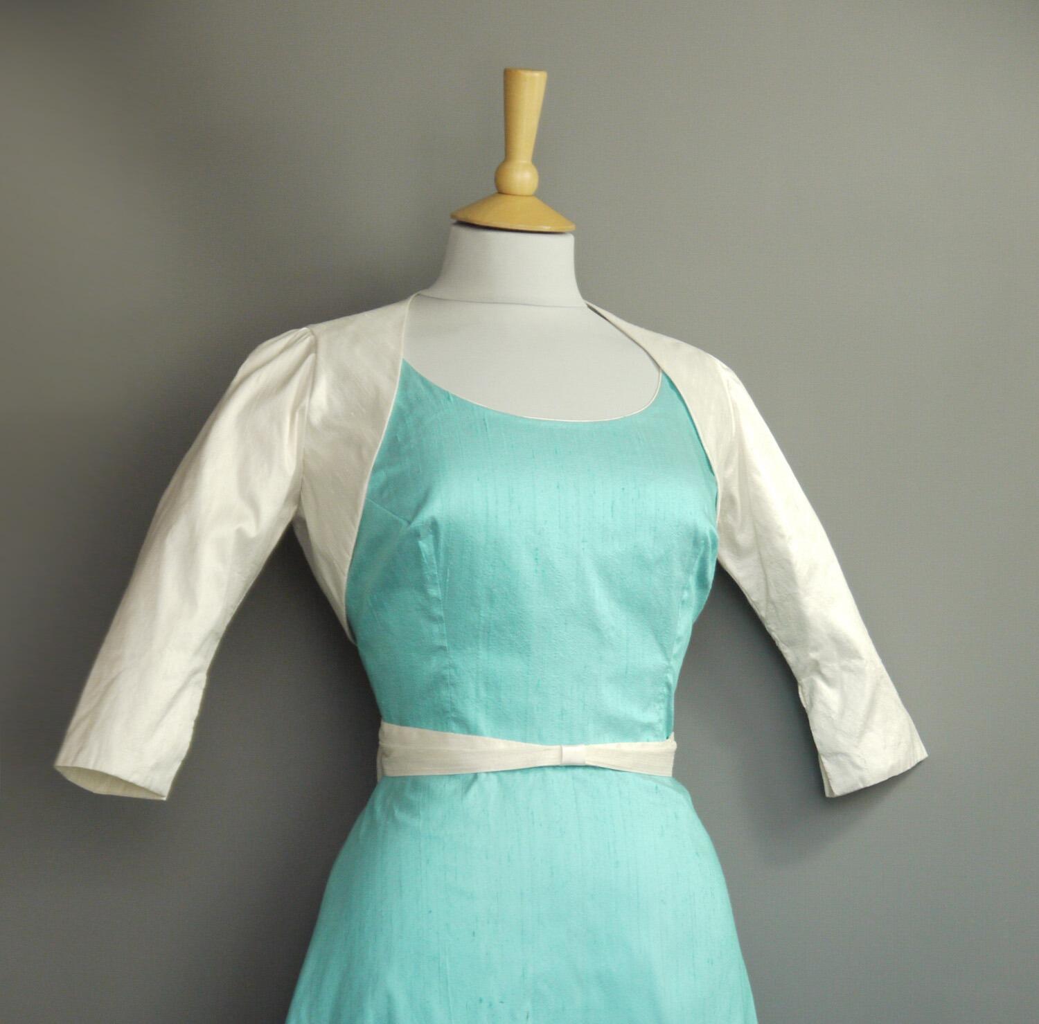 Size UK 6 - Ivory Silk Bolero with 3/4 sleeves