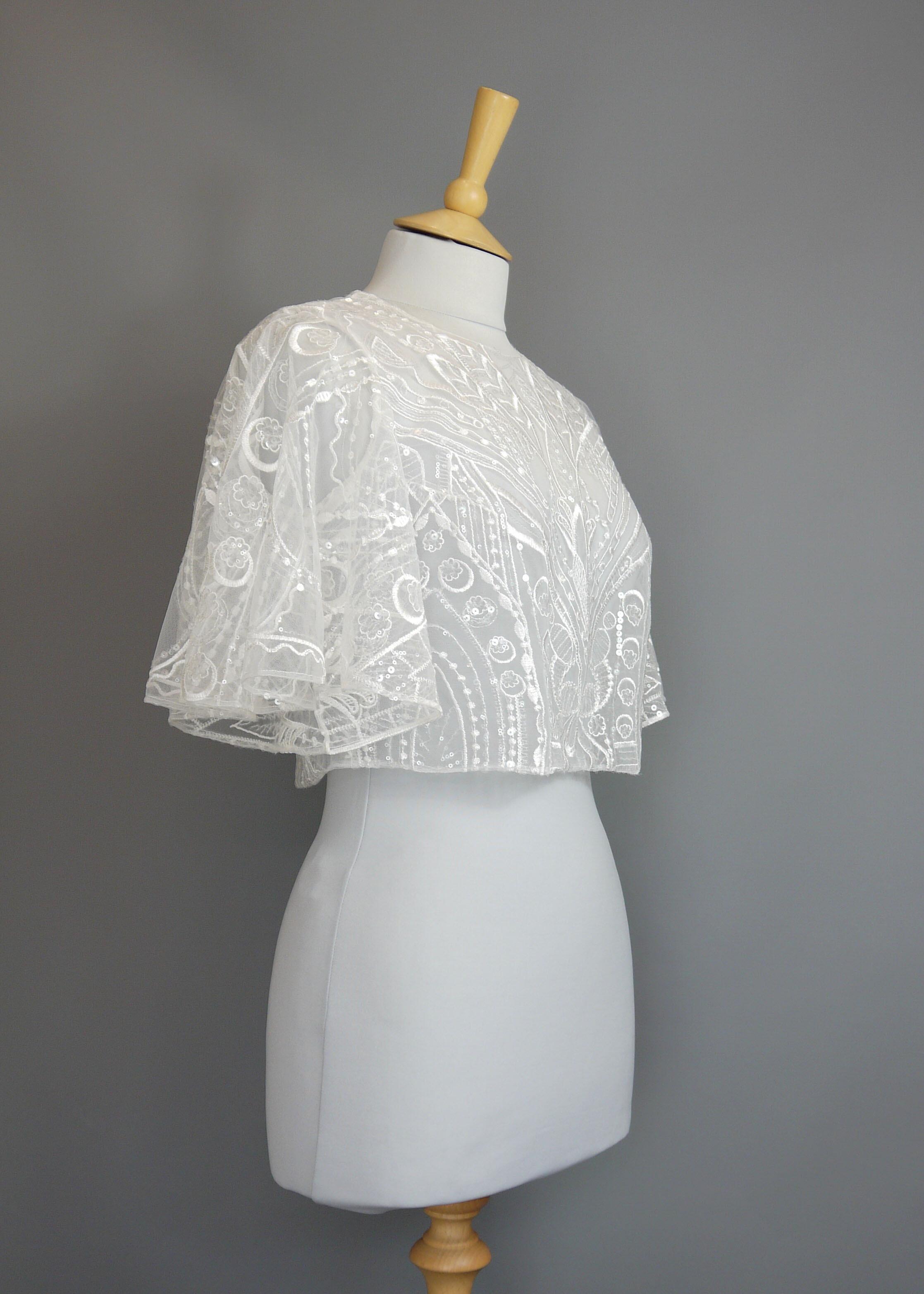 Size UK 10 - Art Deco Lace Top with Flutter Sleeves