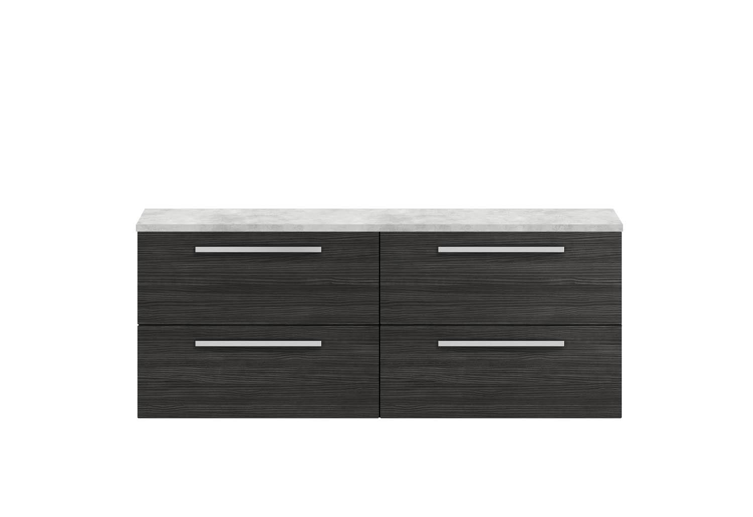 Hudson Reed Quartet Hacienda Black 1440mm Double Cabinet & Grey Worktop ...