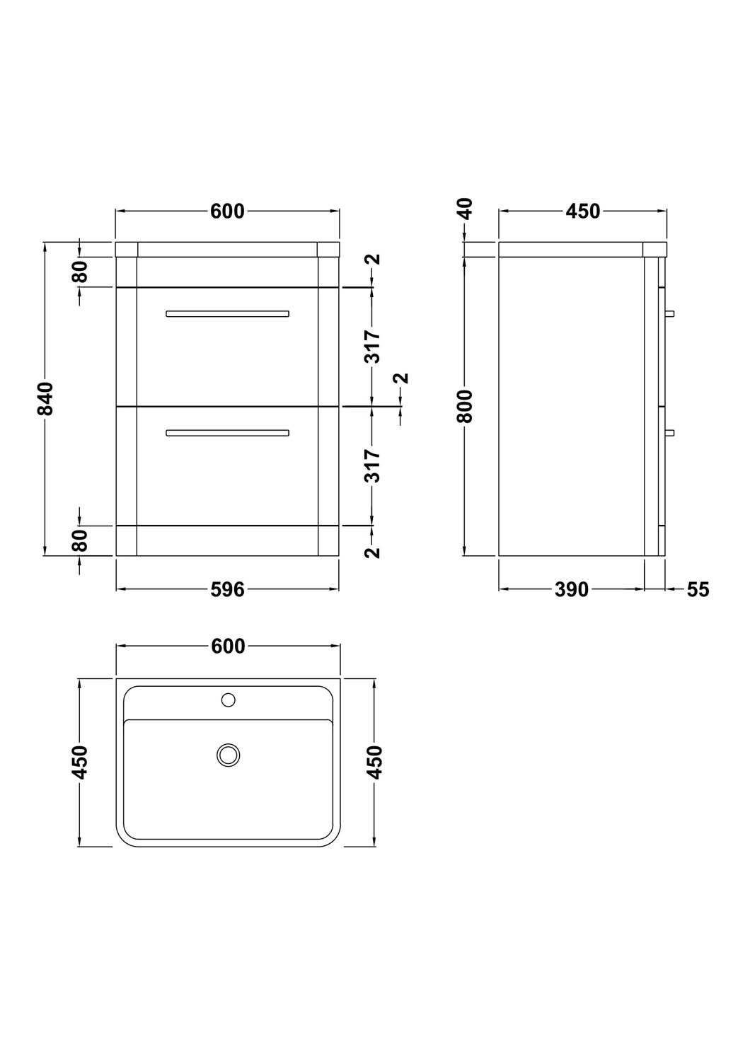 Hudson Reed Solar Cool Grey Floor Standing 600mm Vanity Unit & Basin ...