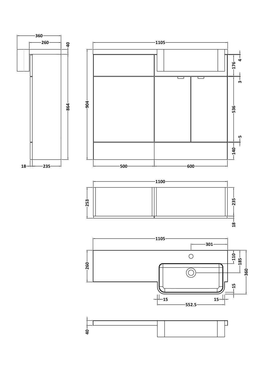 Hudson Reed Fusion Hacienda Black 1100mm Combination Unit & Right Hand ...