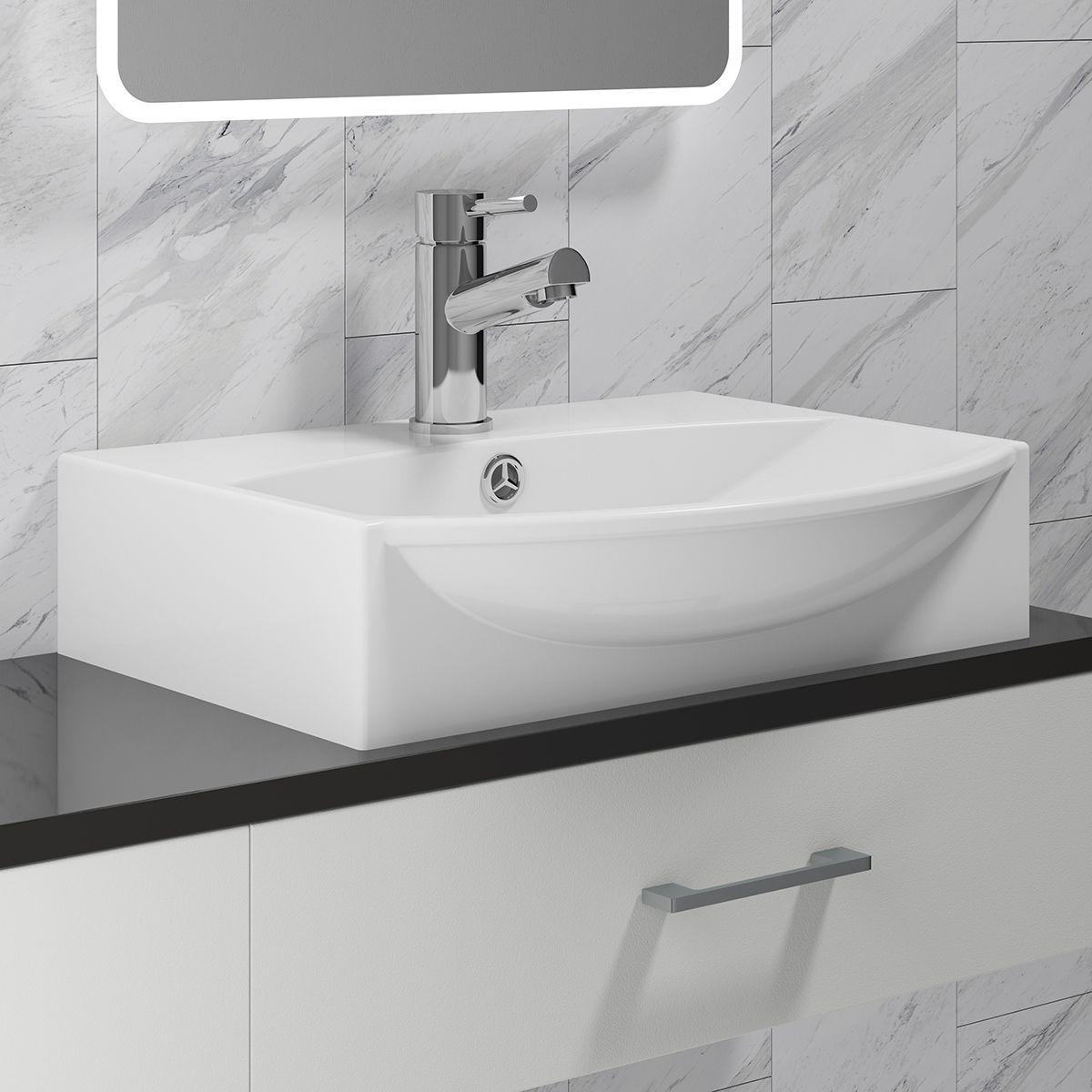 Jupiter Rectangular Counter Top Ceramic Basin 500mm Wide 1 Tap Hole BAS003