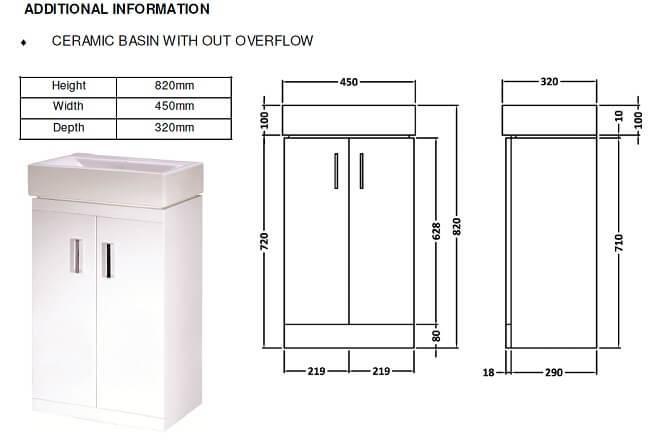 450mm Vanity Units: 450mm High Gloss White Floor Standing Basin Unit ...
