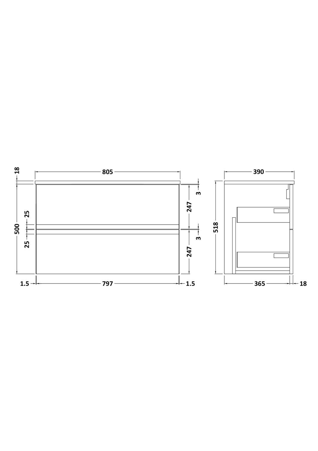 Hudson Reed Urban White 800mm Wall Hung 2-Drawer Vanity Unit & Worktop ...