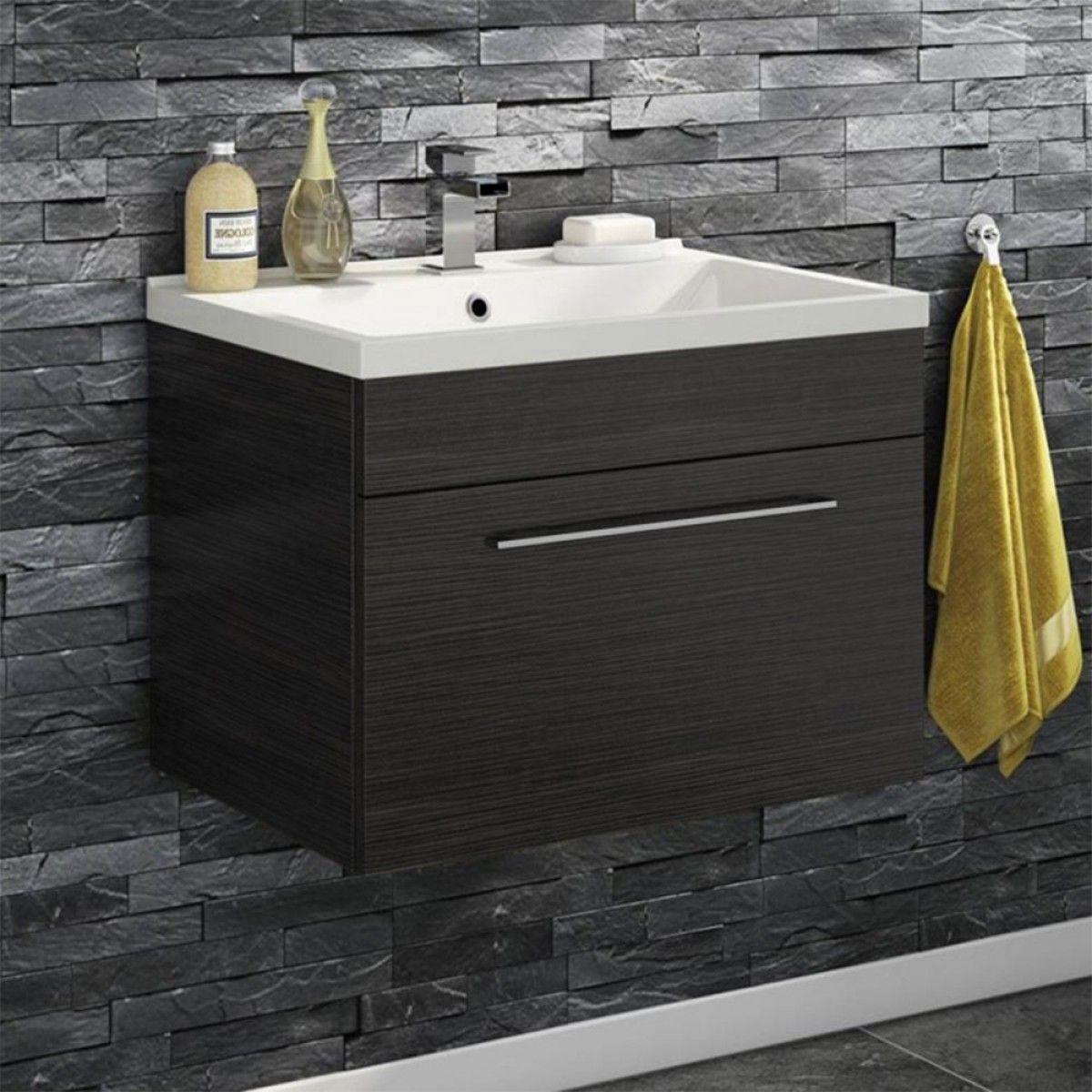 Jupiter Idon Black Ash Finish 600mm Built In Basin 1 Drawer Vanity Unit ...