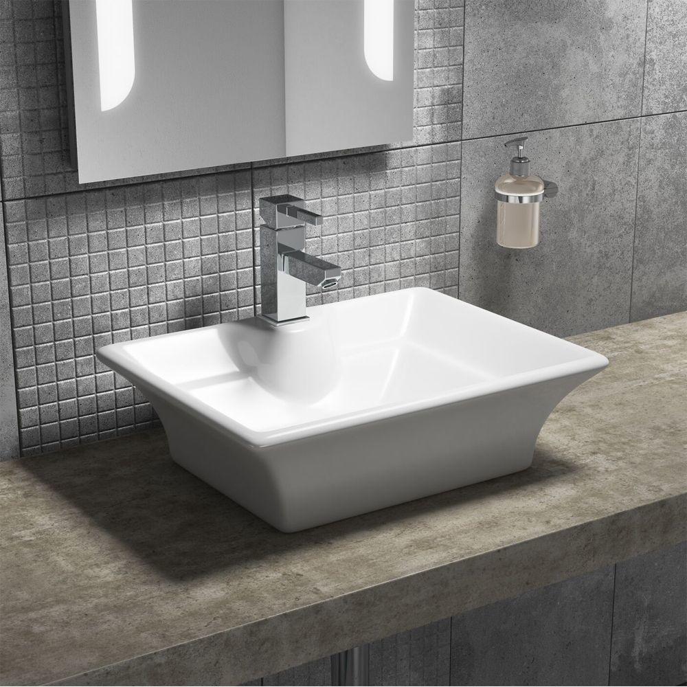 Jupiter Vessel Rectangular Counter Top Basin 490mm Wide 1 Tap Hole CVB013