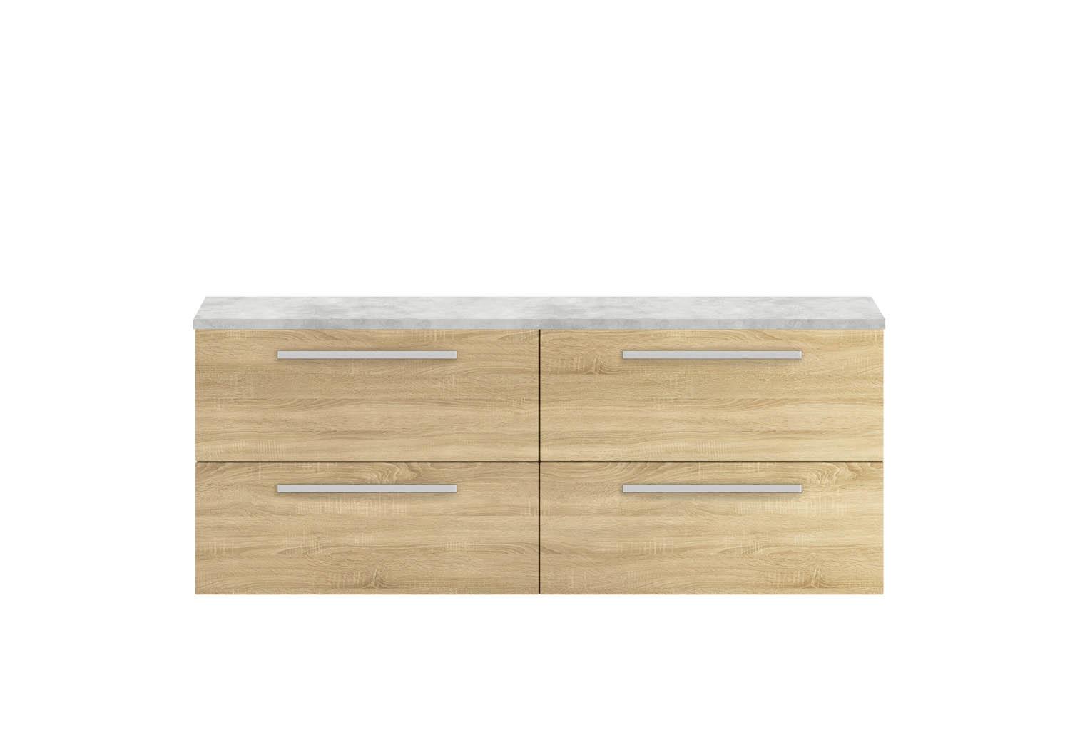 Hudson Reed Quartet Natural Oak 1440mm Double Cabinet & Grey Worktop ...