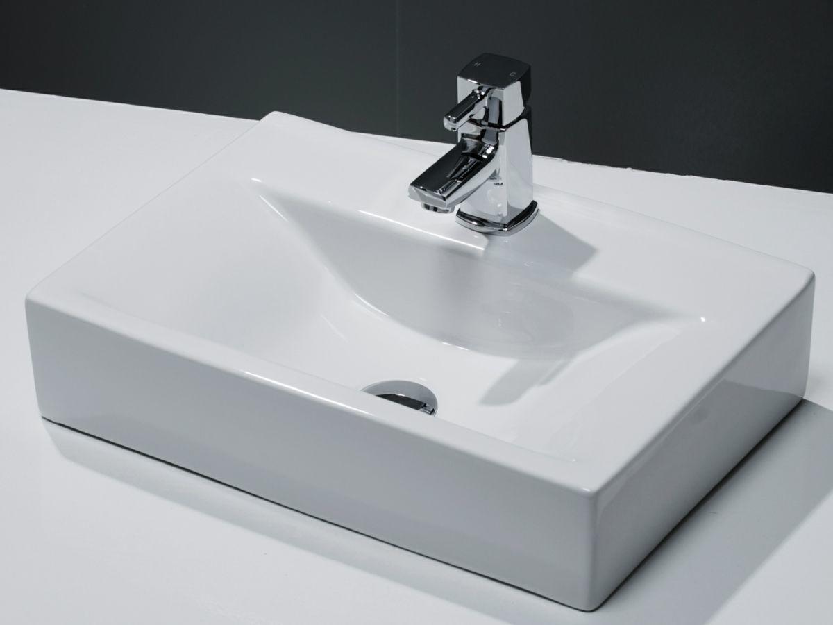 Jupiter Vessel Rectangular Counter Top Basin 450mm Wide 1 Tap Hole CVB016
