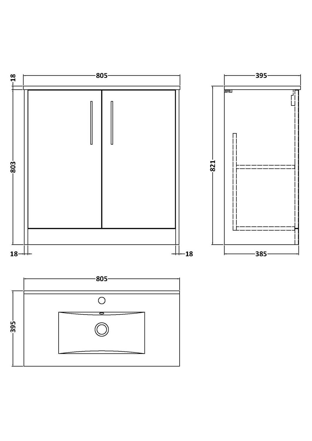 Hudson Reed Juno Blue 800mm Floor Standing 2-Door Vanity & Basin 2 ...