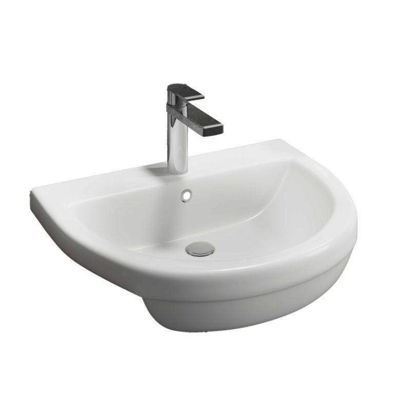 Jupiter D-Shaped Semi Recessed Ceramic Basin 500mm Wide 1 Tap Hole BAS015