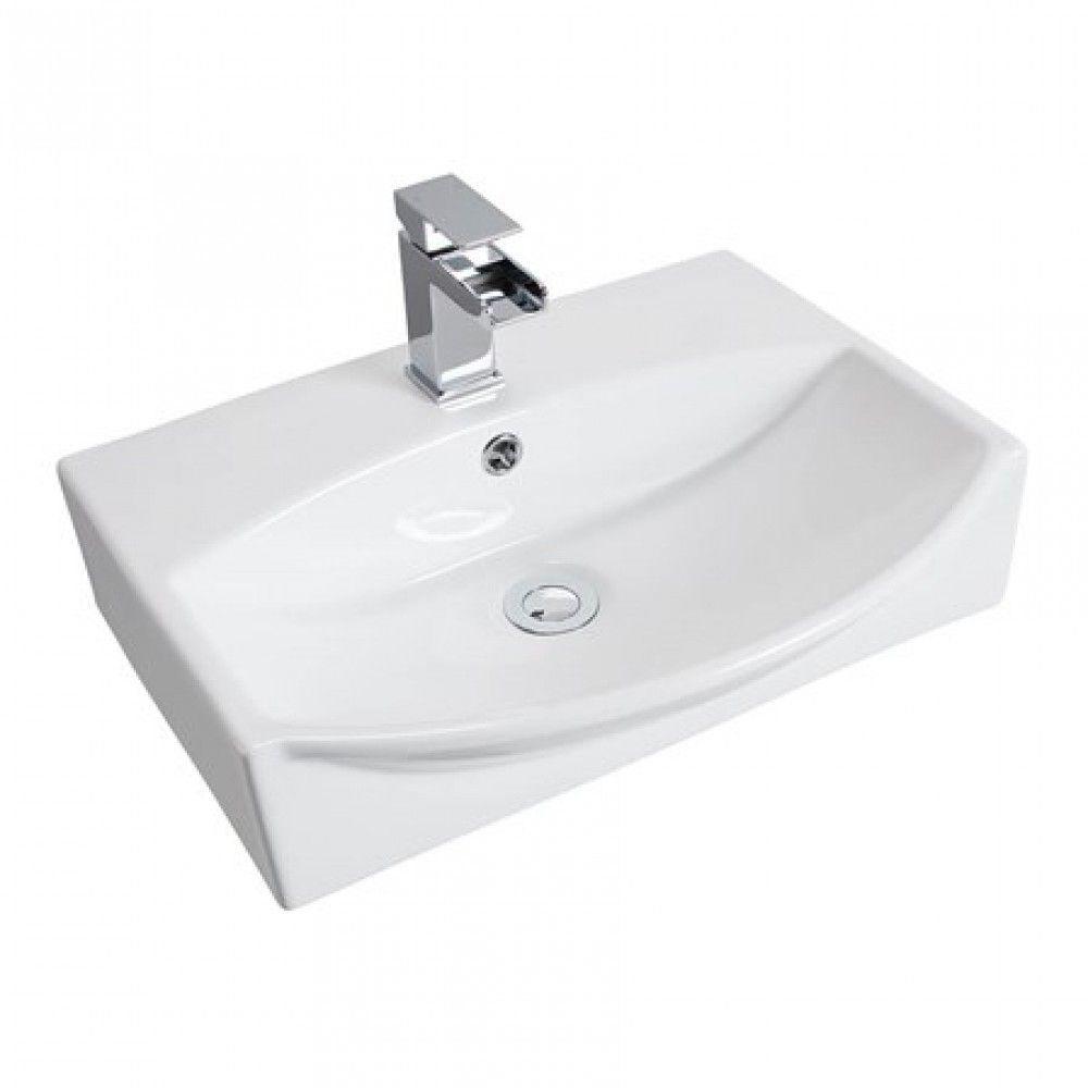 Jupiter Rectangular Counter Top Ceramic Basin 500mm Wide 1 Tap Hole BAS003
