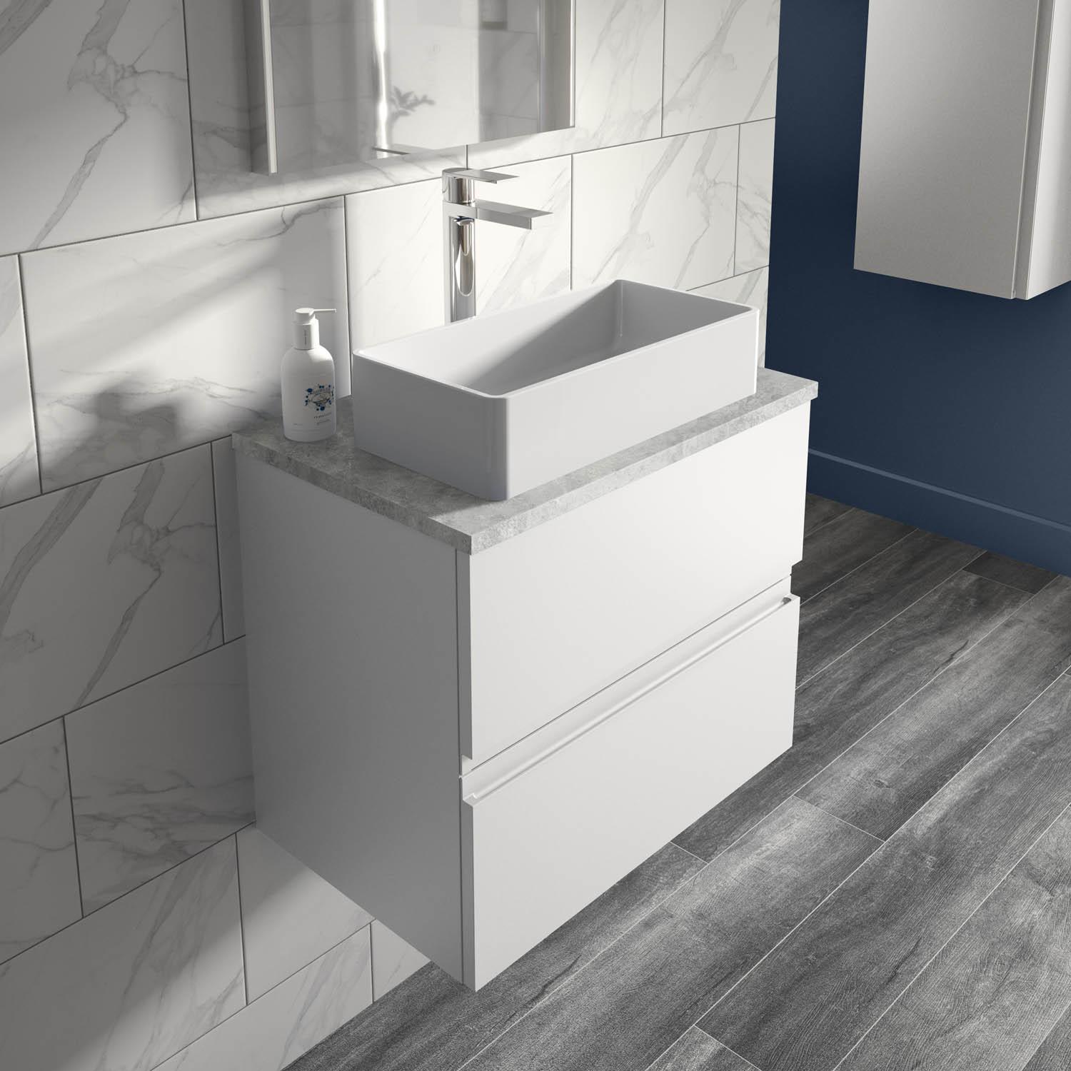 Hudson Reed Urban White 600mm Wall Hung 2-Drawer Vanity Unit & Grey ...