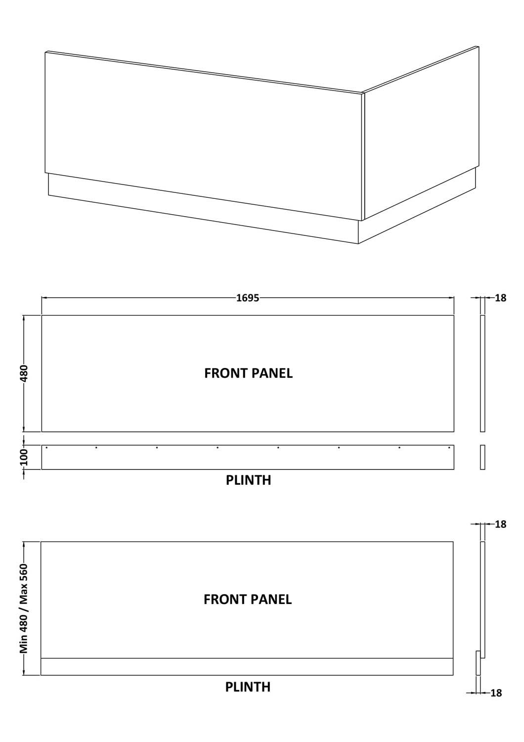 Hudson Reed Fusion Hacienda Black 1700mm Bath Front Panel & Plinth ...