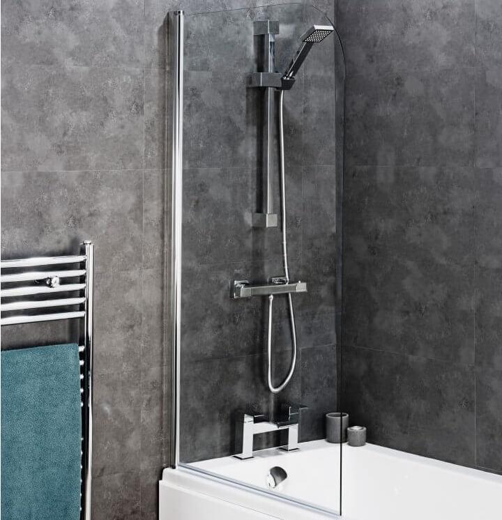 Jupiter Chrome Straight Curved TOP Bath Shower Screen 1400 x 800mm