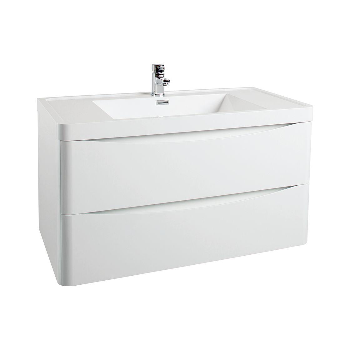 Jupiter Bali White Gloss Wall Mounted 900mm Bathroom Vanity Unit And ...