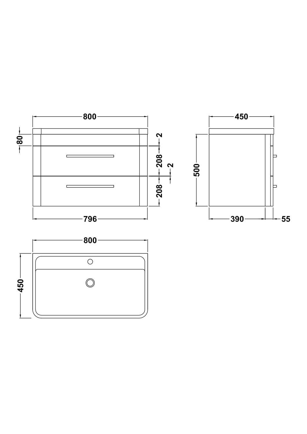 Hudson Reed Solar Cool Grey Wall Hung 800mm Vanity Unit & Basin ...