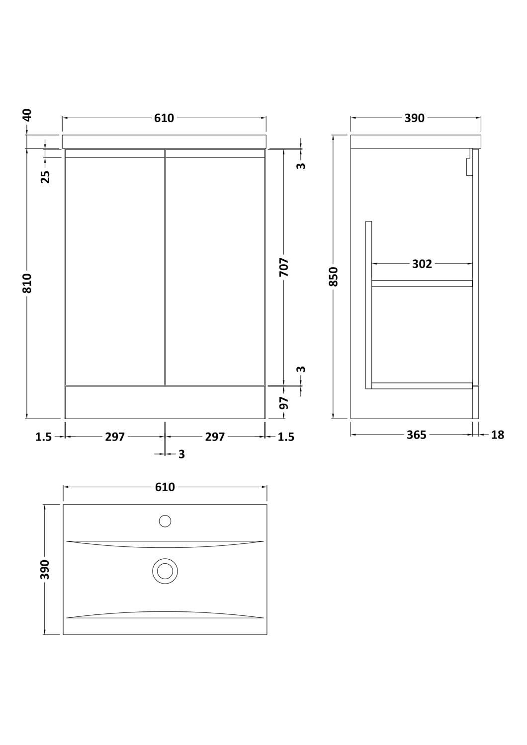 Hudson Reed Urban Grey 600mm Floor Standing 2-Door Vanity Unit & Basin ...