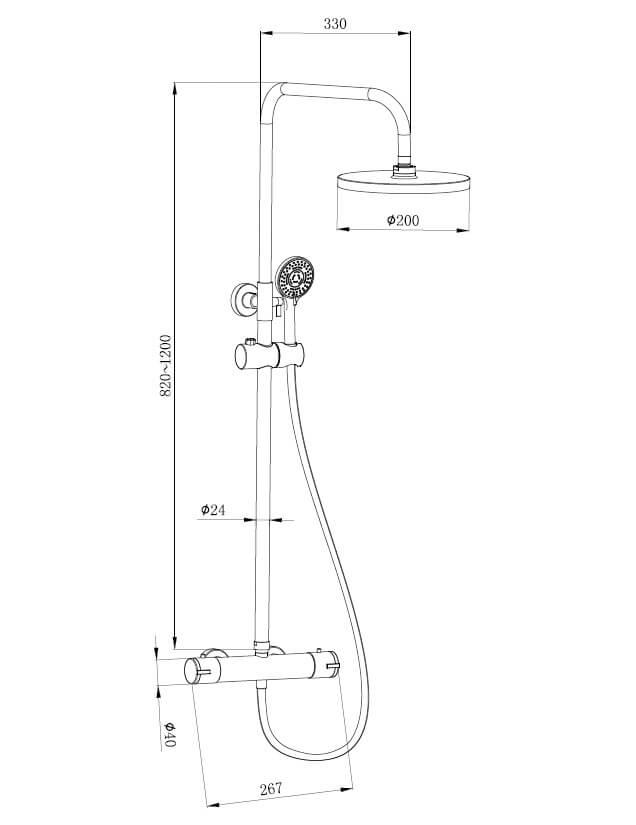 Milano Round TMV2 Thermostatic Bar Shower Mixer Valve Adjustable Riser ...